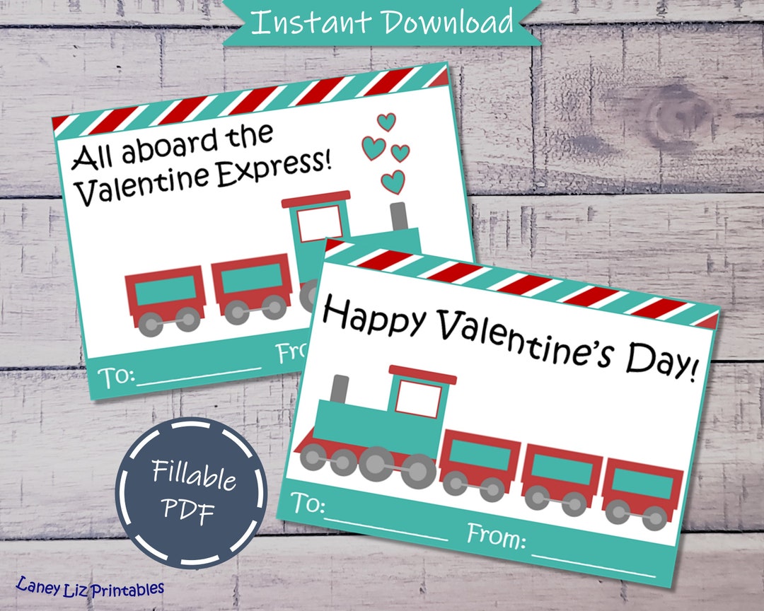 Train Printable Valentine Cards | Editable Classroom Valentine's Cards ...