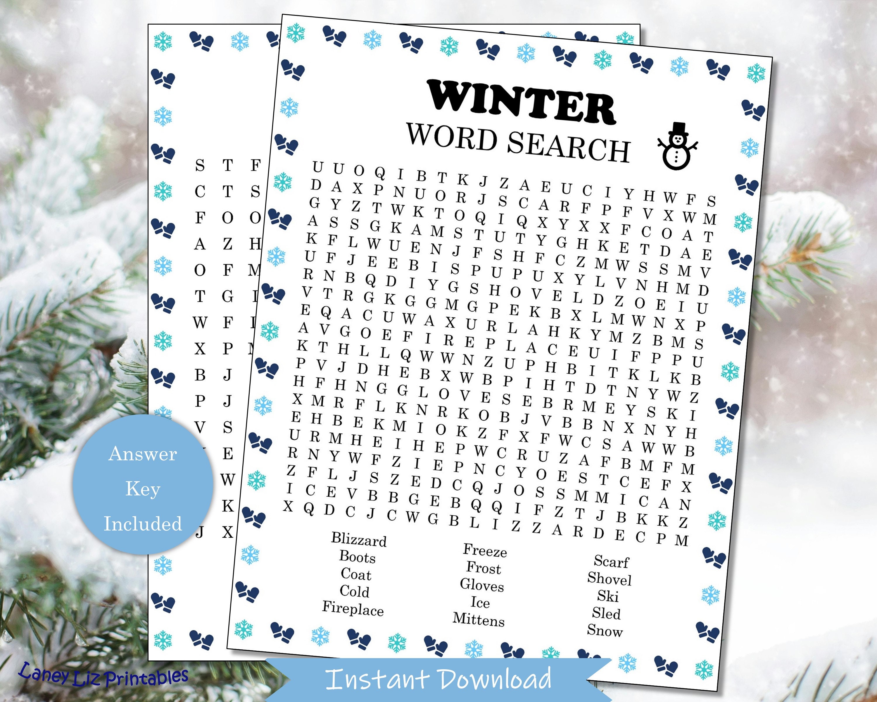 Winter Word Search Printable, Snowy Word Puzzle - Etsy