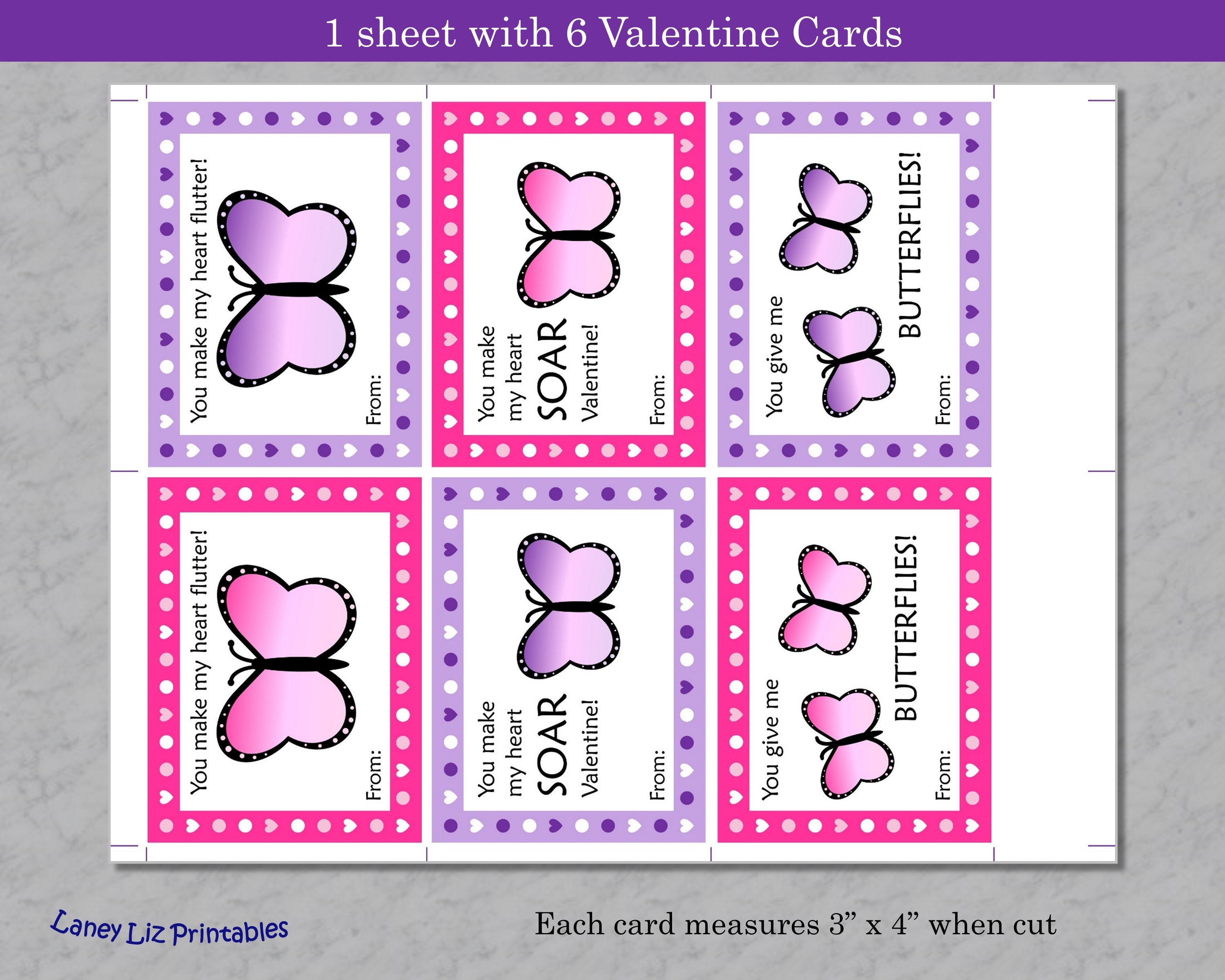 Butterfly Valentine Card Printable | Pink Purple Butterflies ...