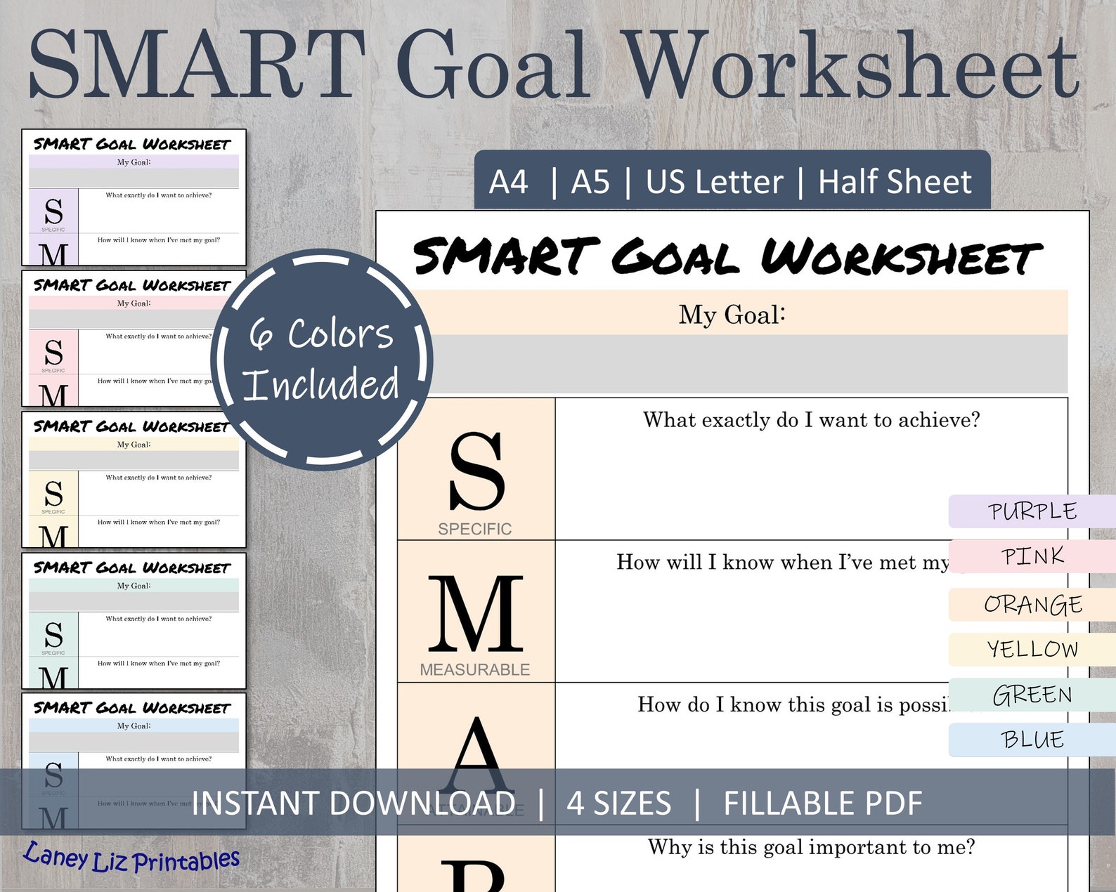 SMART Goal Worksheet Pastel Goal Setting Activity Printable Goal Map ...