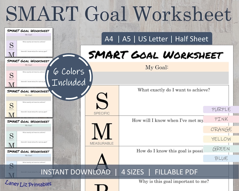 SMART Goal Worksheet Pastel Goal Setting Activity Printable Goal Map ...