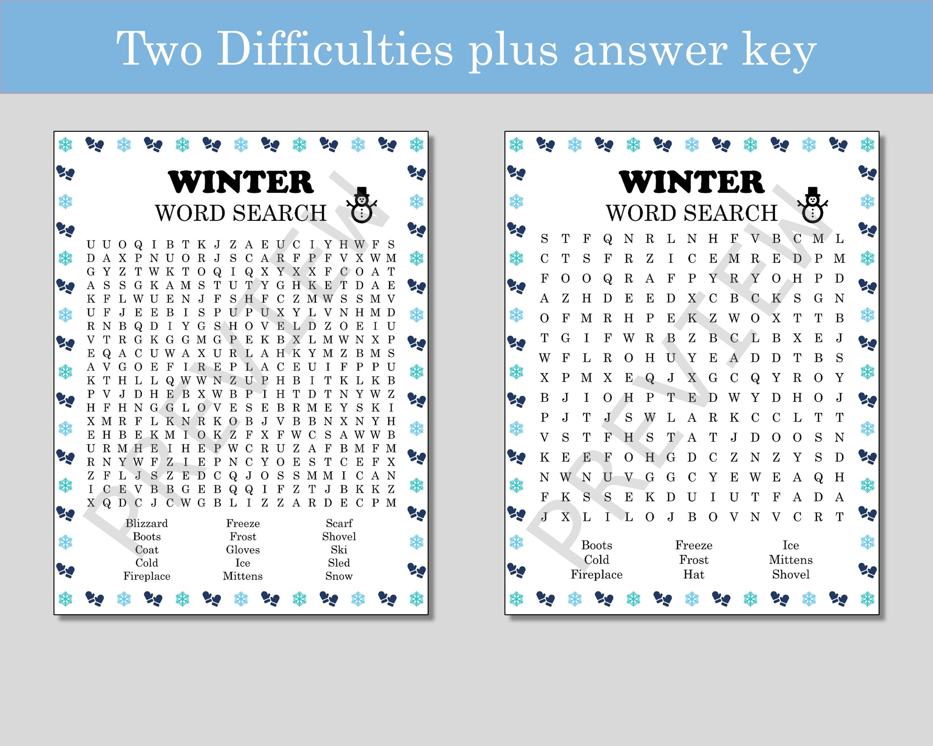 Winter Word Search Printable, Snowy Word Puzzle - Etsy
