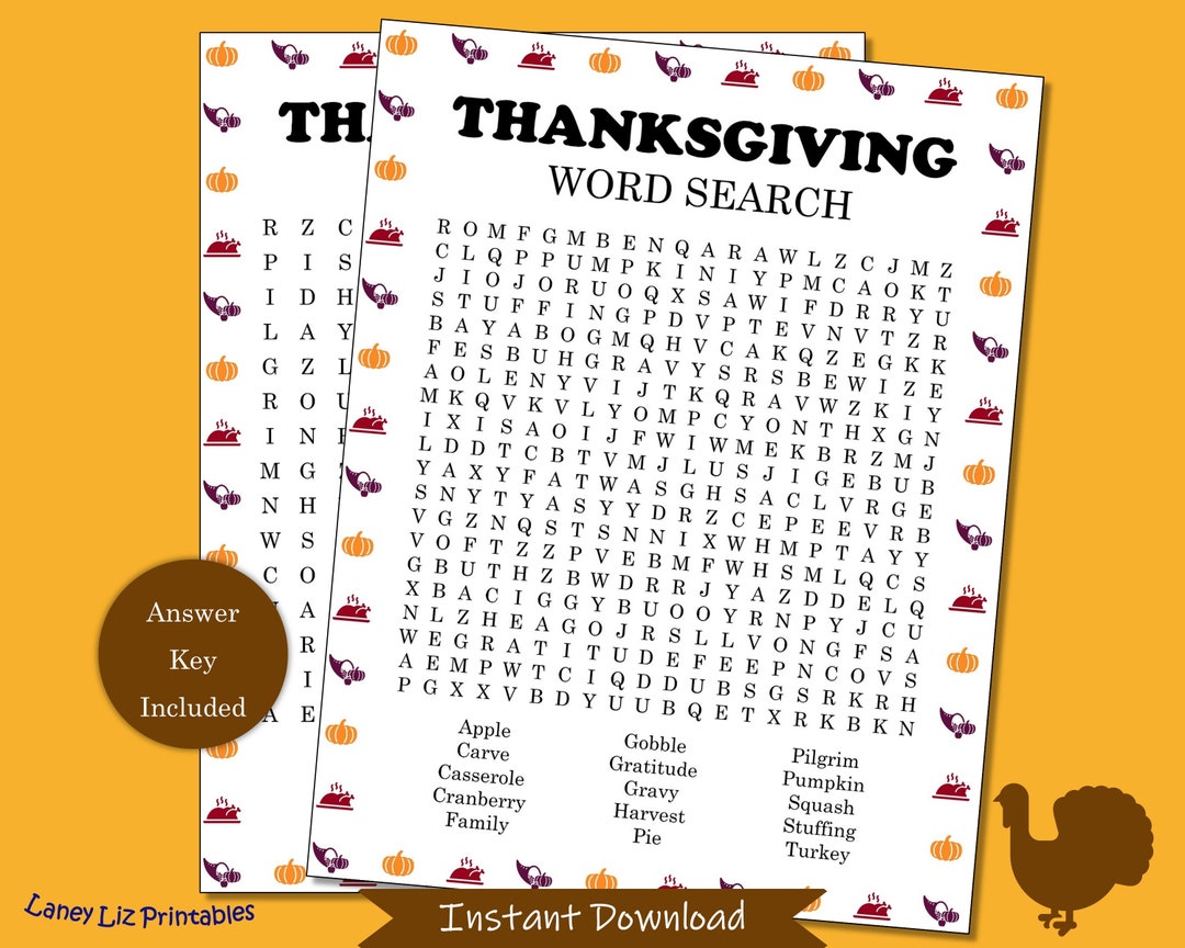 Thanksgiving Word Search Printable, Fall Word Puzzle, Family Fun Word ...