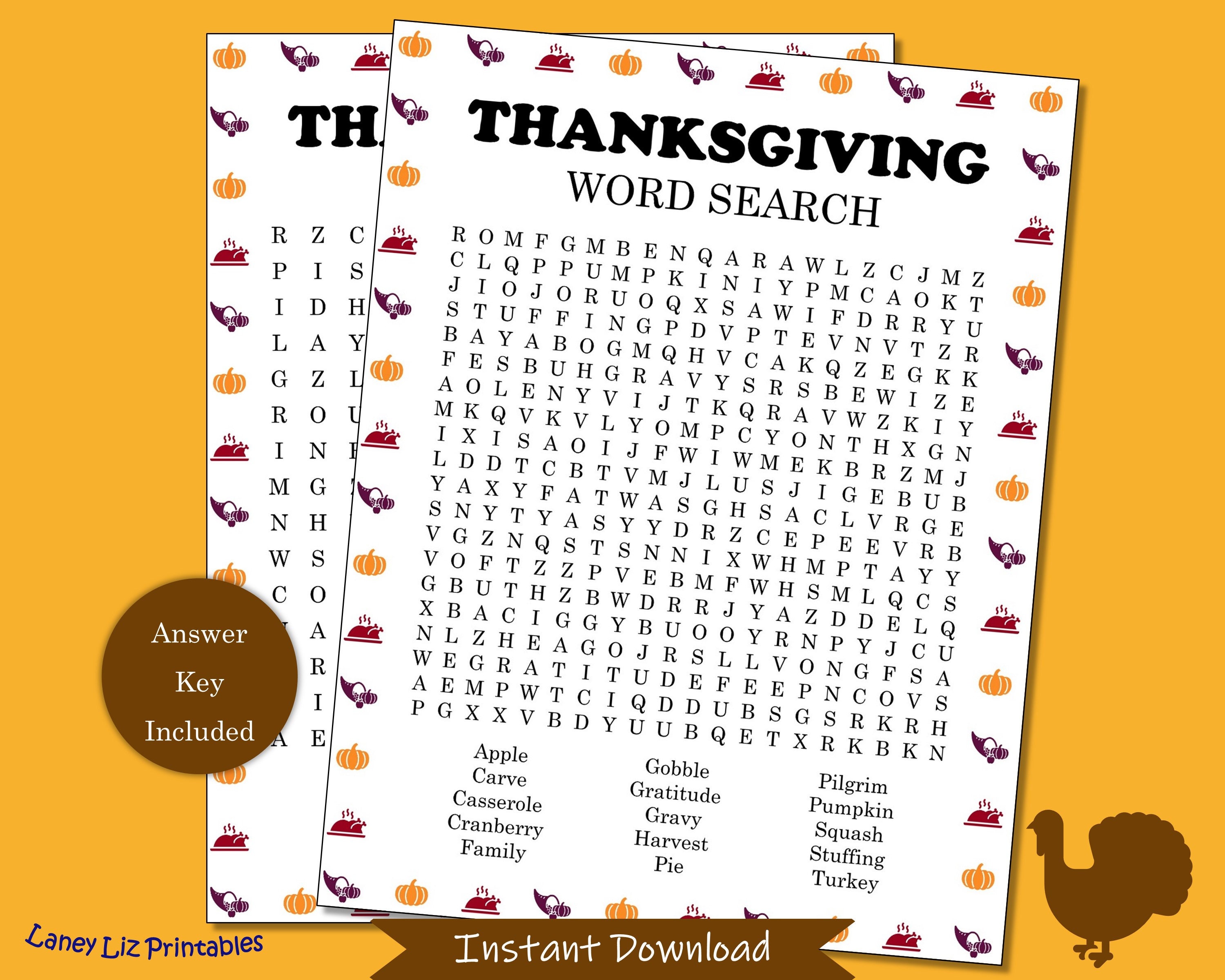 Thanksgiving Word Search Printable, Fall Word Puzzle, Family Fun Word ...