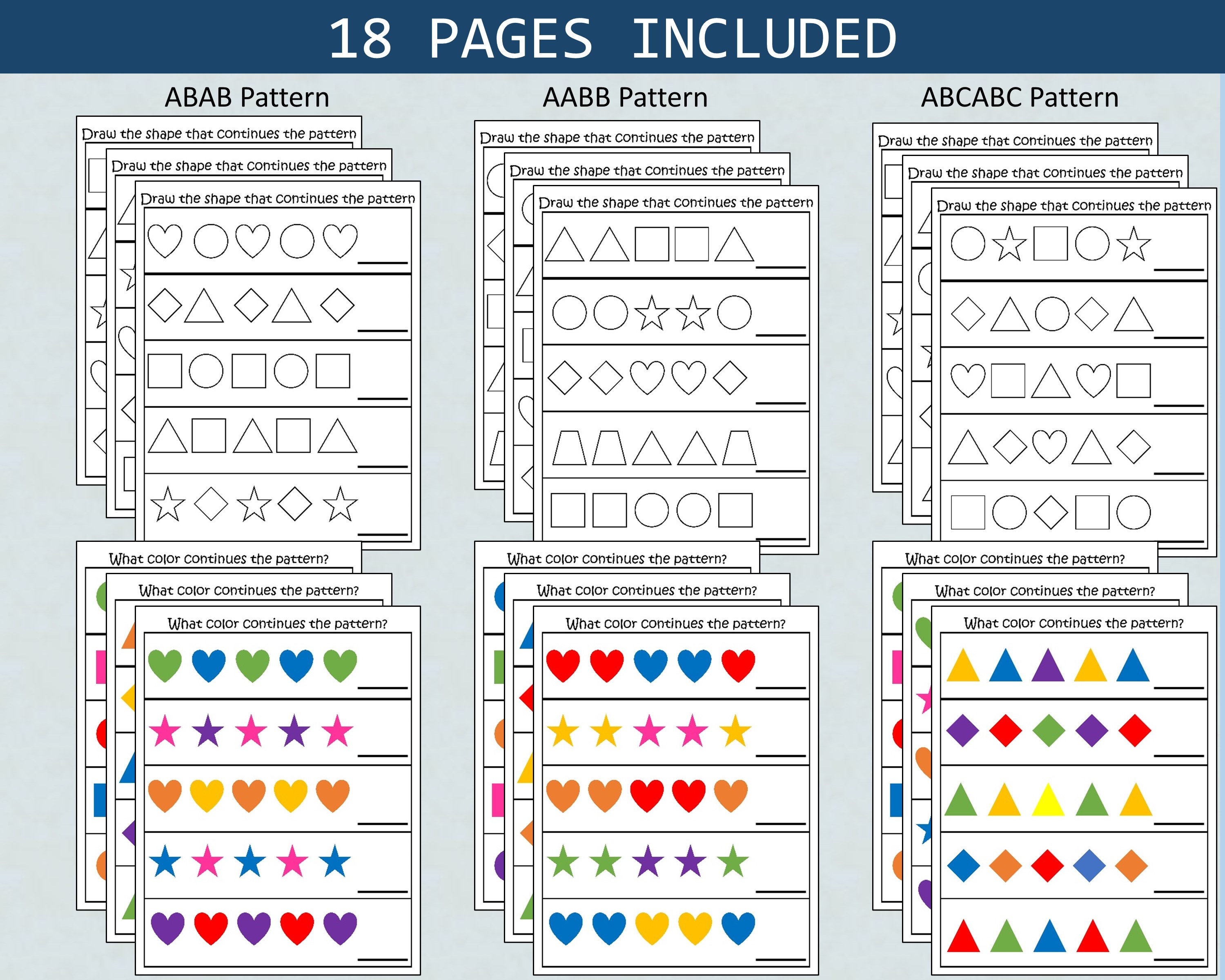 Pre-k Worksheet - Patterns | Shape and Color Patterns | Pattern ...