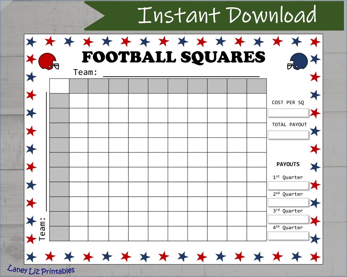Football Squares Printable Grid, Sports Pool, NFL Grid, Big Game Party ...