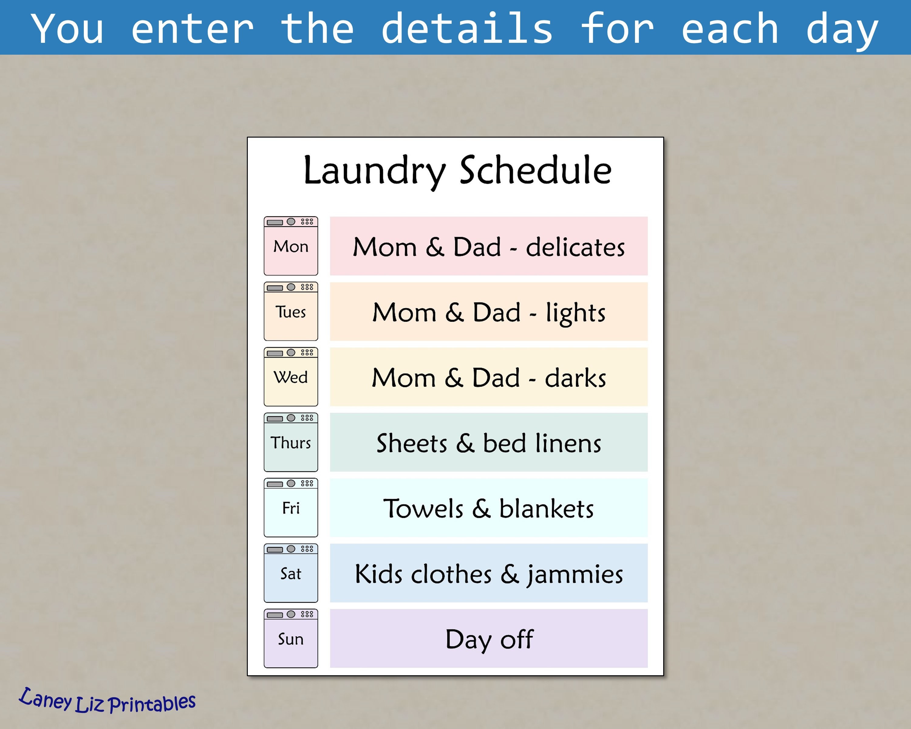 Laundry Schedule, Printable Laundry Planner, Clothes Washing Template ...