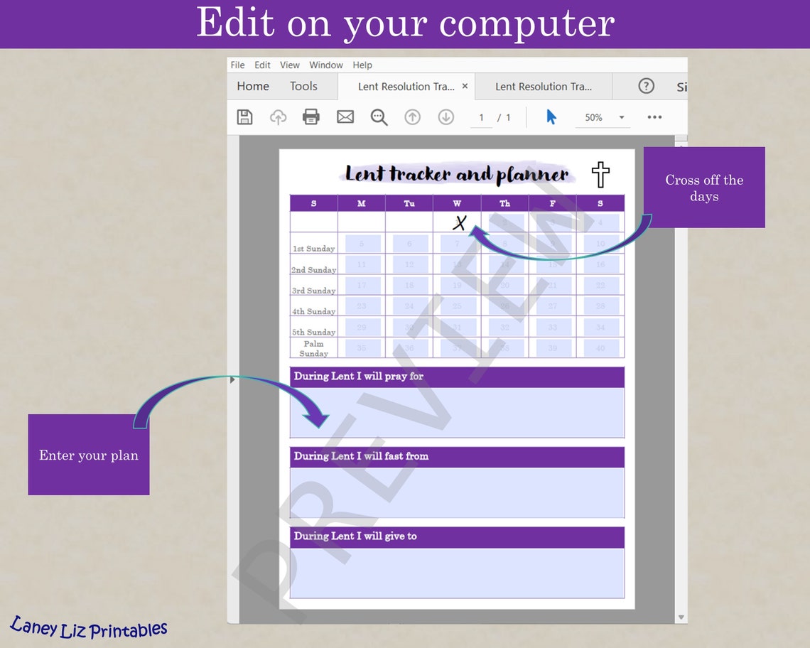 Lent Planner and Tracker Printable| Lenten Worksheet Fillable PDF| 40 ...