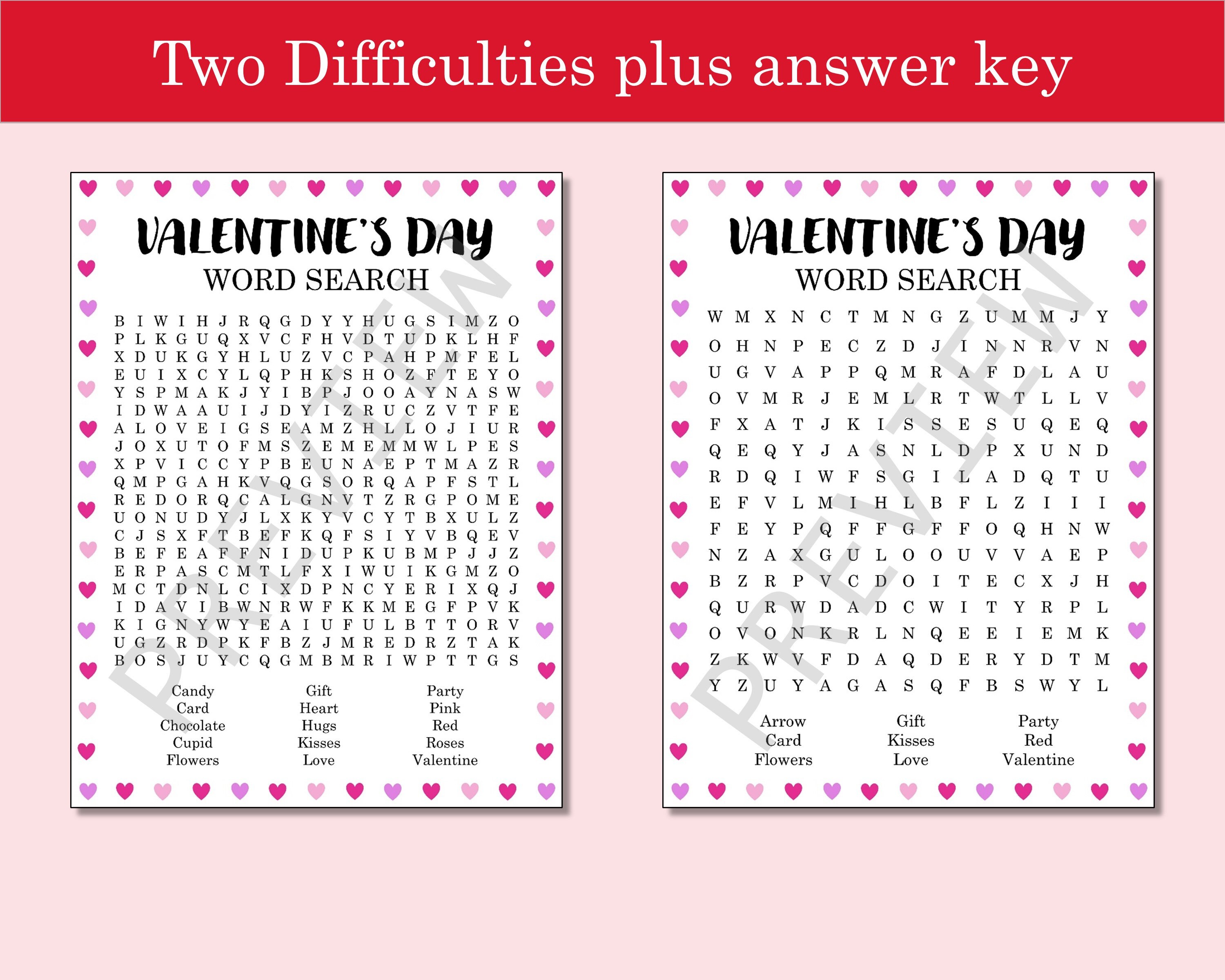 Valentine Word Search Printable, Instant Download Word Game, Love ...