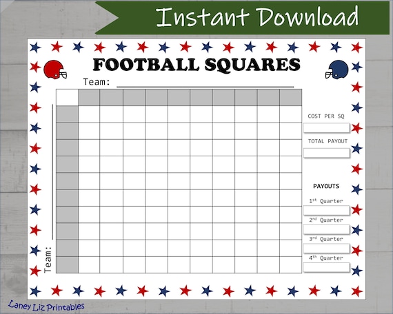 Football Squares Printable NFL Grid Big Game Party Game Etsy
