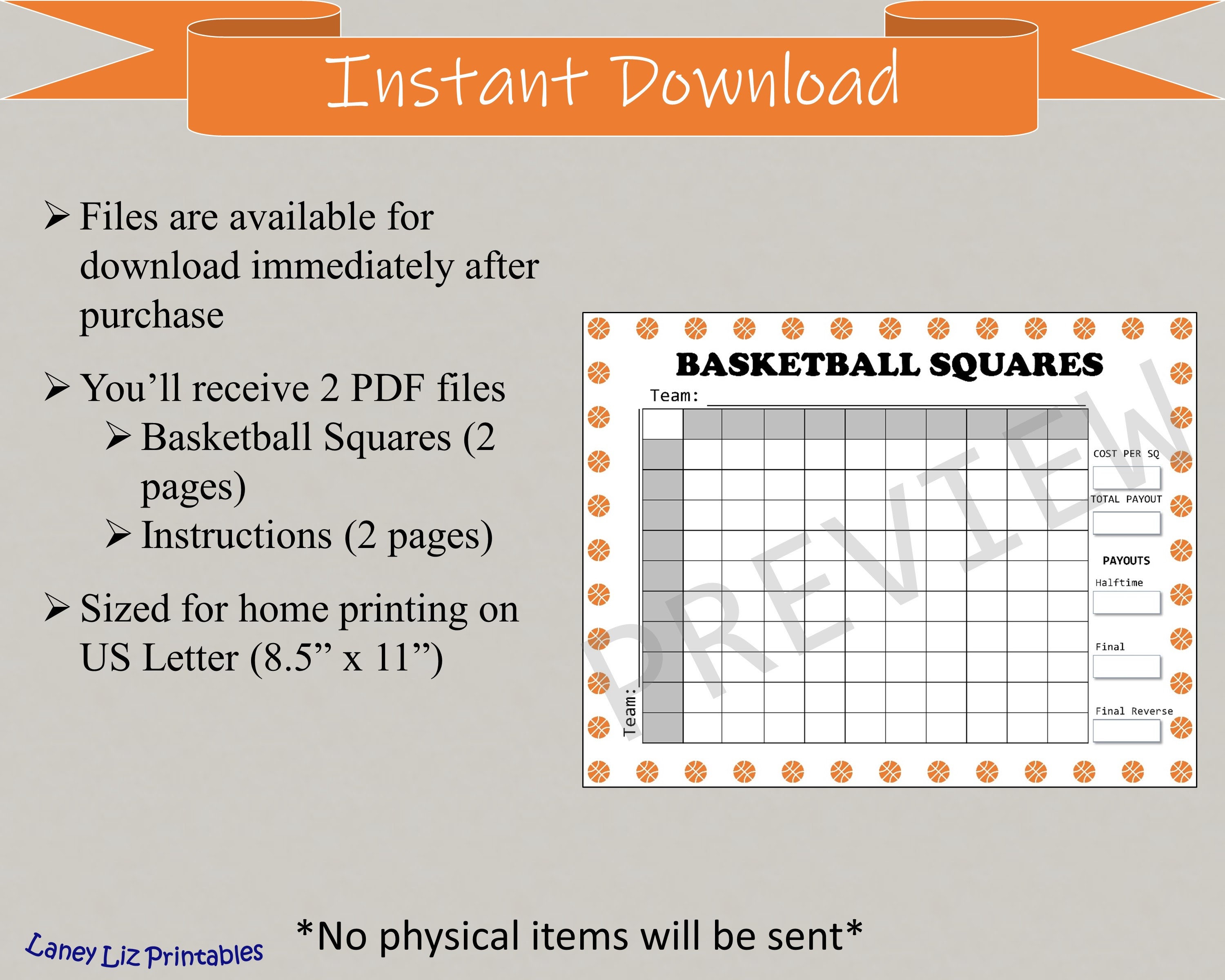 Basketball Squares Printable Grid, Sports Pool, College Ball Tournament ...