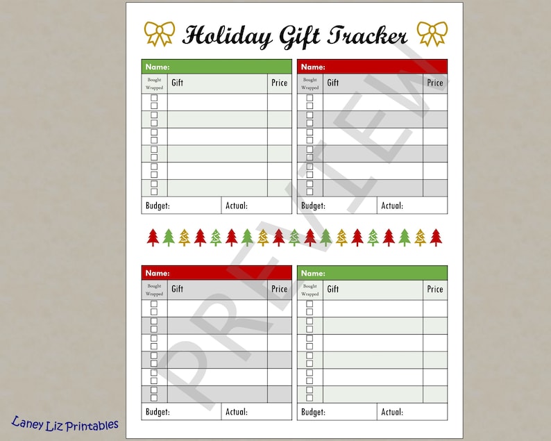 Printable Holiday Gift Tracker | Christmas List | Christmas Gift Log - Etsy