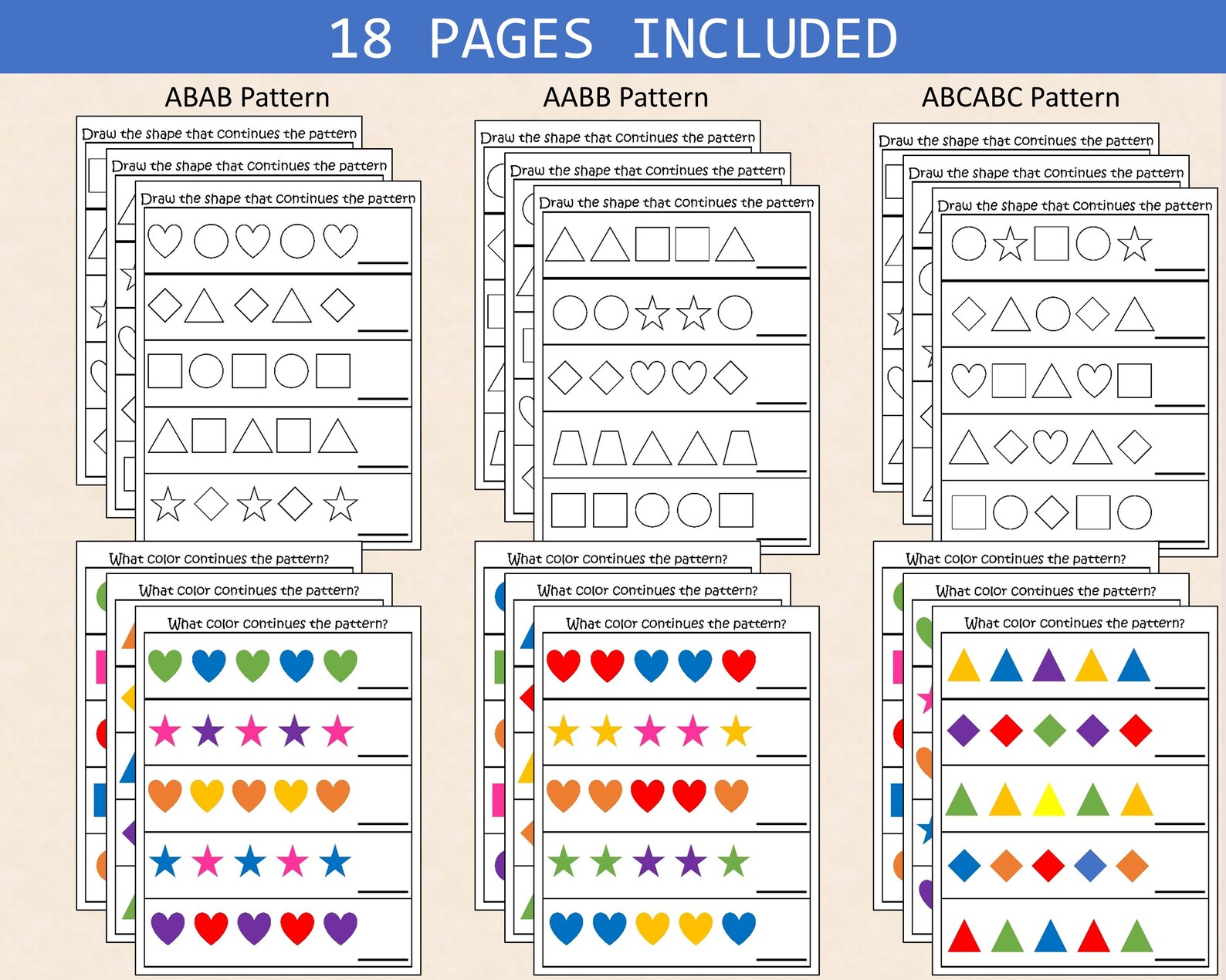 Pre-k Worksheet Patterns Shape and Color Patterns - Etsy