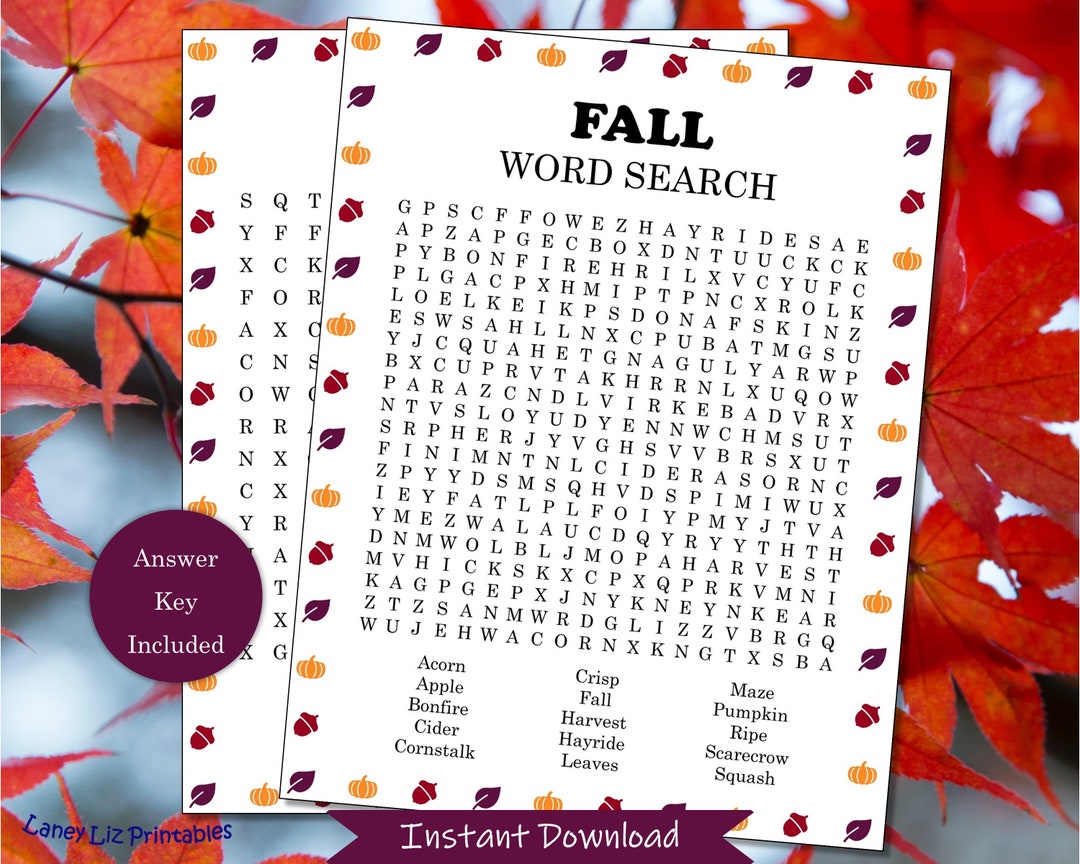Fall Word Search Printable, Autumn Word Puzzle - Etsy
