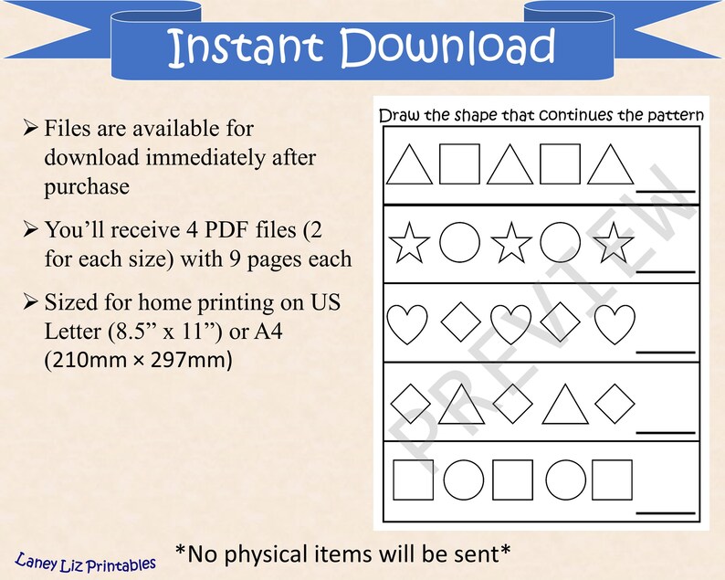 Pre-k Worksheet Patterns Shape and Color Patterns - Etsy