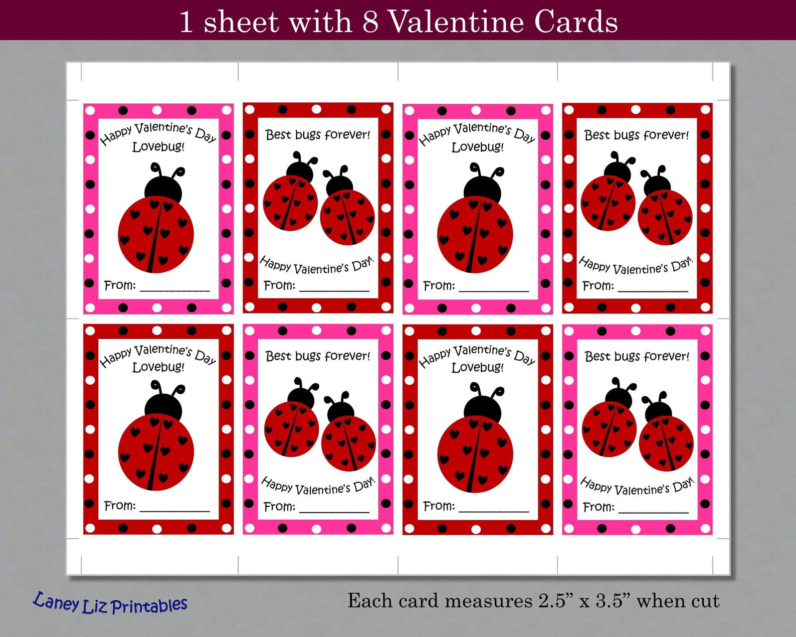 Ladybug Valentine Card Printable, Valentine's Day Cards for Kids ...