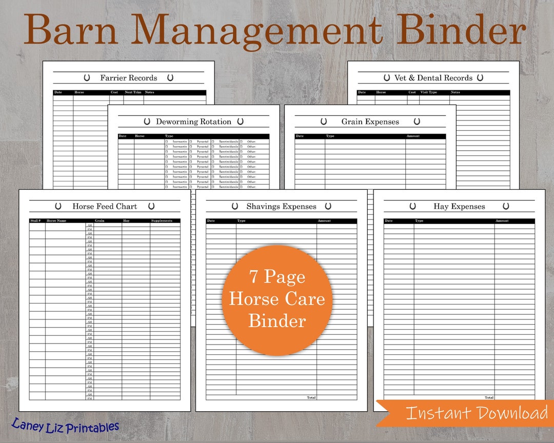 Horse Barn Management Printable Bundle, Barn Expense Tracker, Equine ...