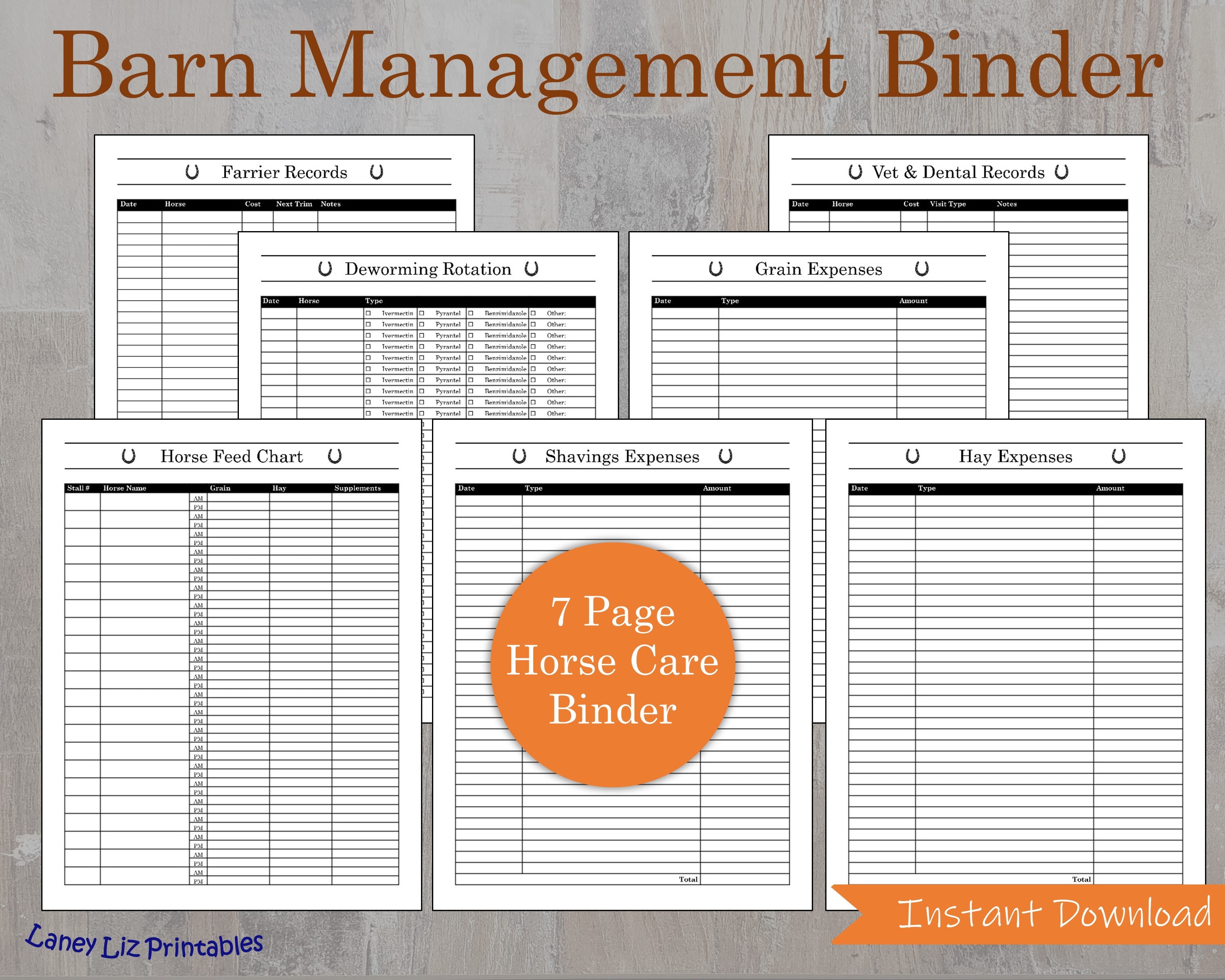 Horse Barn Management Printable Bundle, Barn Expense Tracker, Equine ...