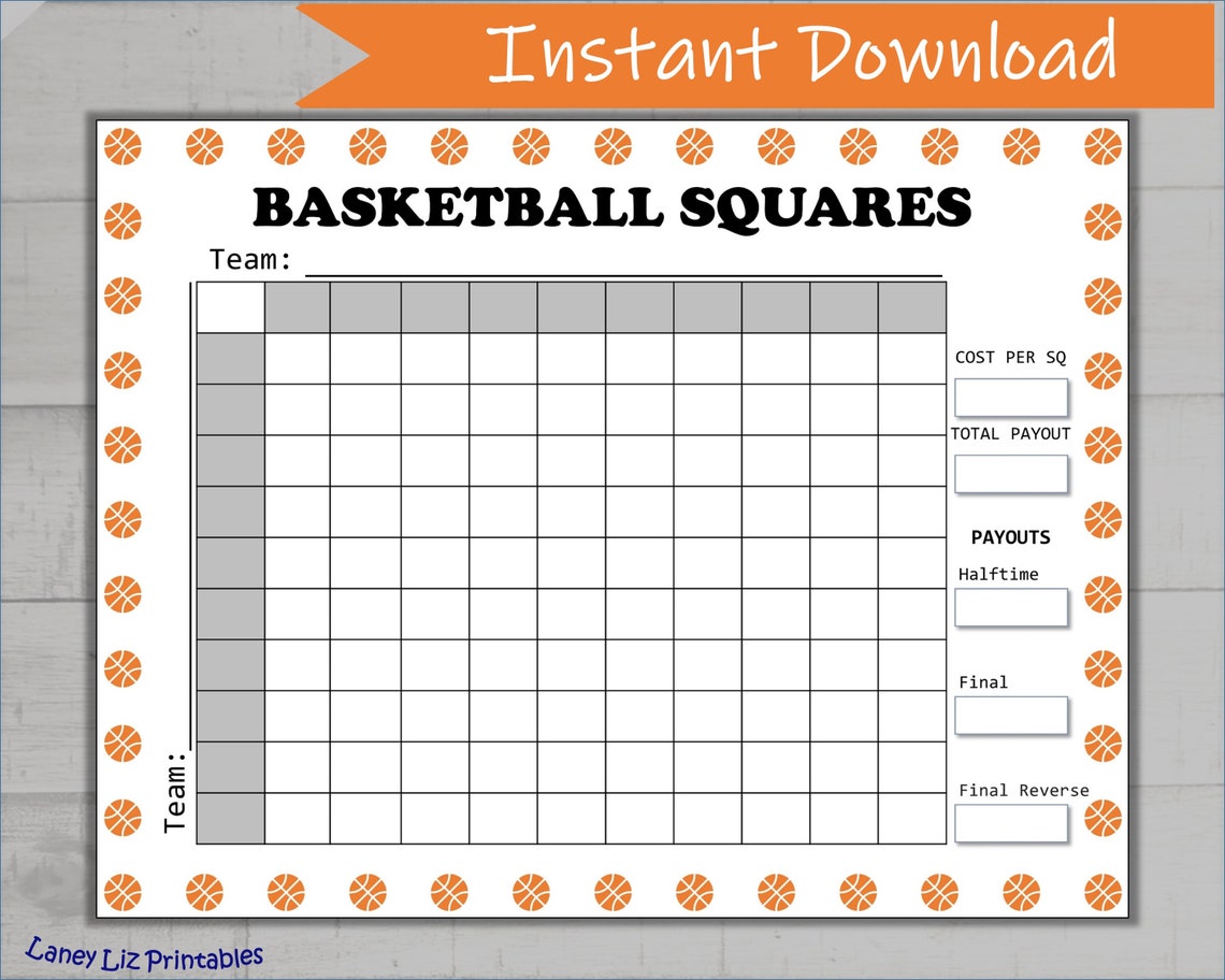 Basketball Squares Printable Grid Sports Pool College Ball Etsy