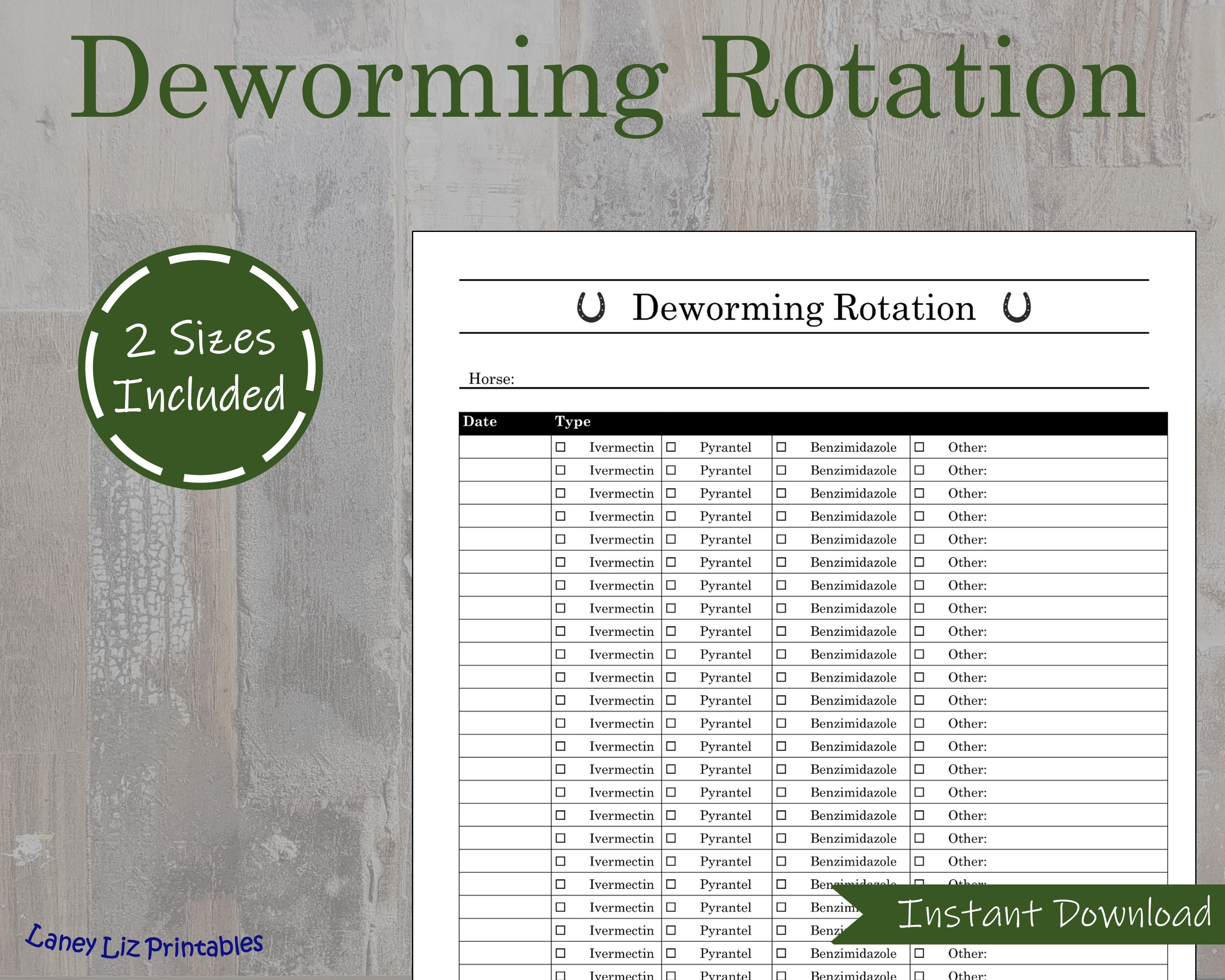 Horse Deworming Rotation Printable Tracker, Horse Healthcare Log ...