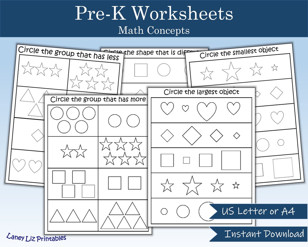 Pre-k Worksheet - Math Concepts | More - Less | Smallest - Biggest ...