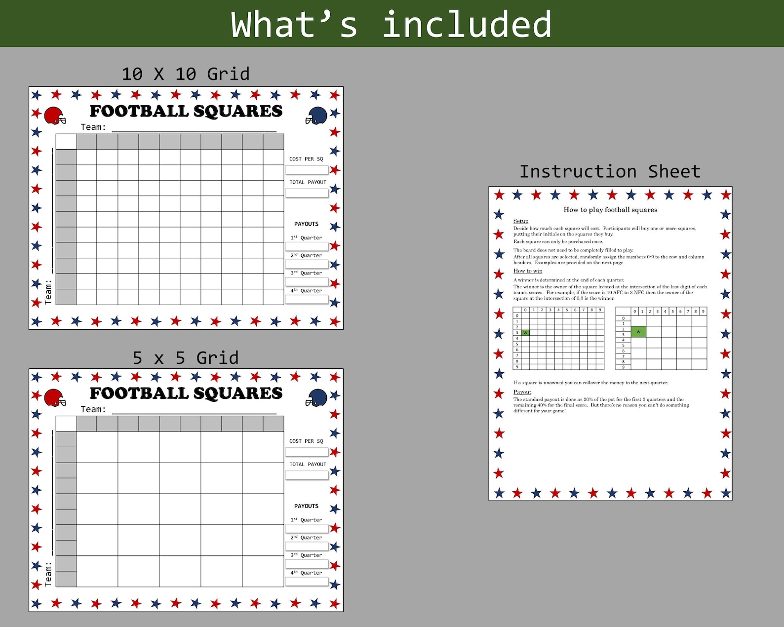 Football Squares Printable Grid, Sports Pool, NFL Grid, Big Game Party ...