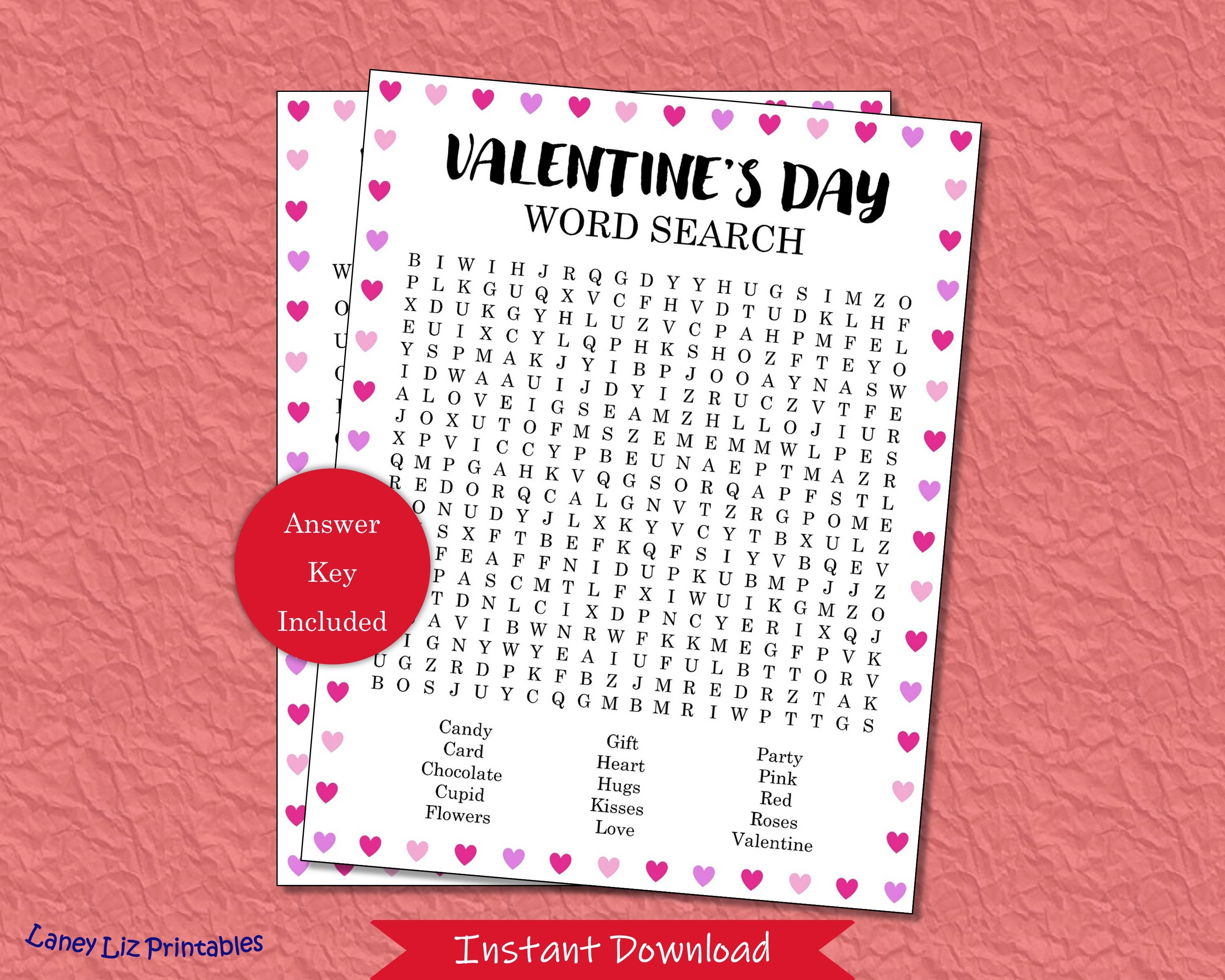 Valentine Word Search Printable, Instant Download Word Game, Love ...