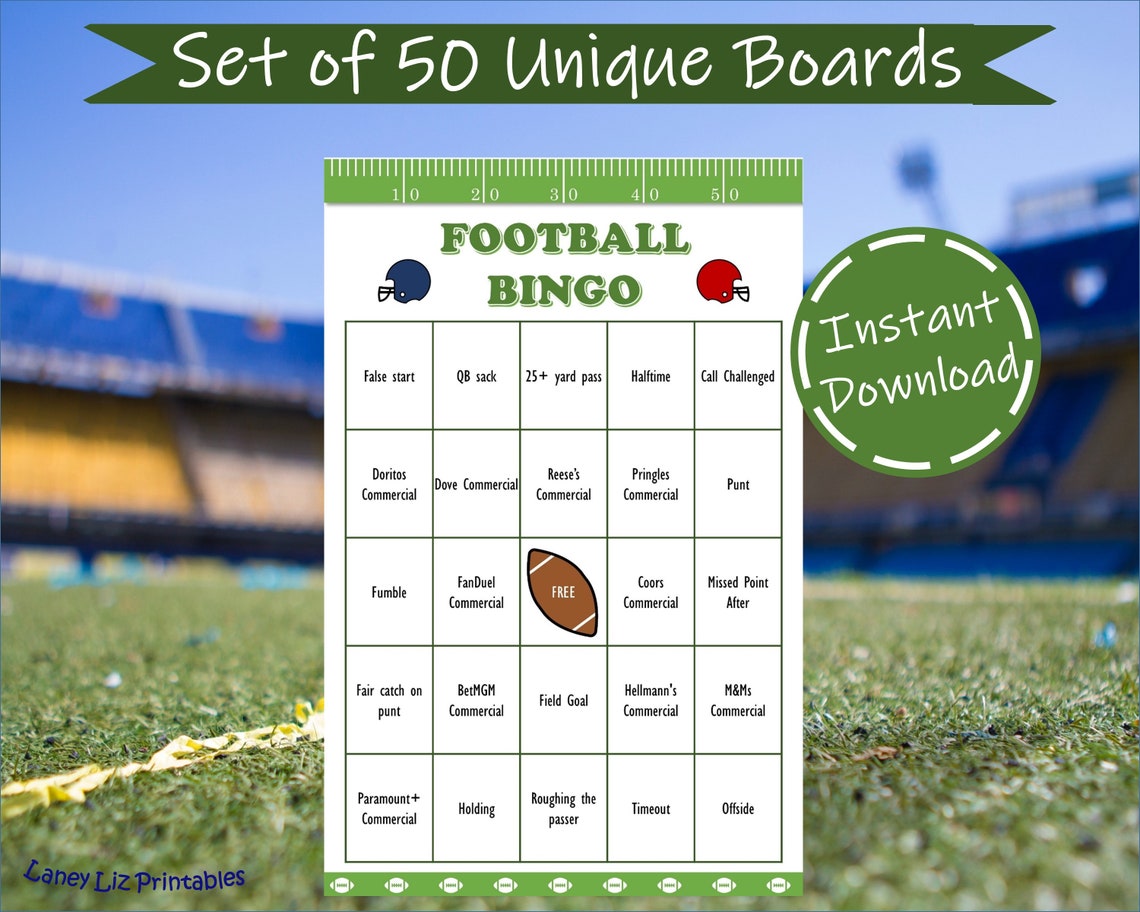 Football Bingo Cards Printable 2024 Football Commercial Game Big Game ...