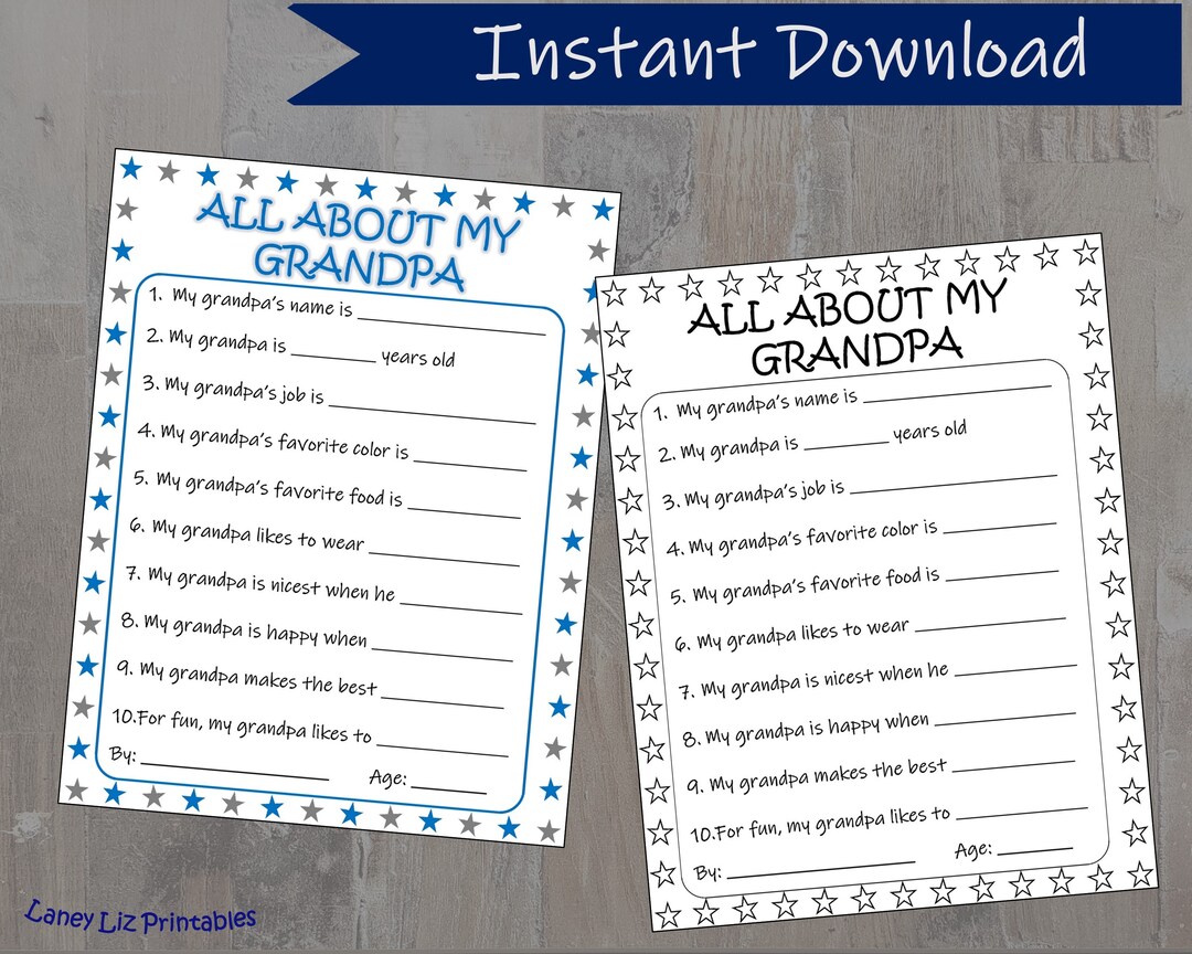 All About My Grandpa Printable Father's Day Questionnaire| Father's Day ...