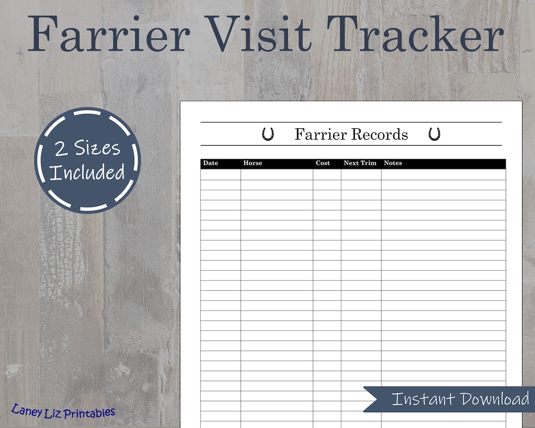 Farrier Visit Printable Tracker, Horse Shoeing Log, Equine PDF ...