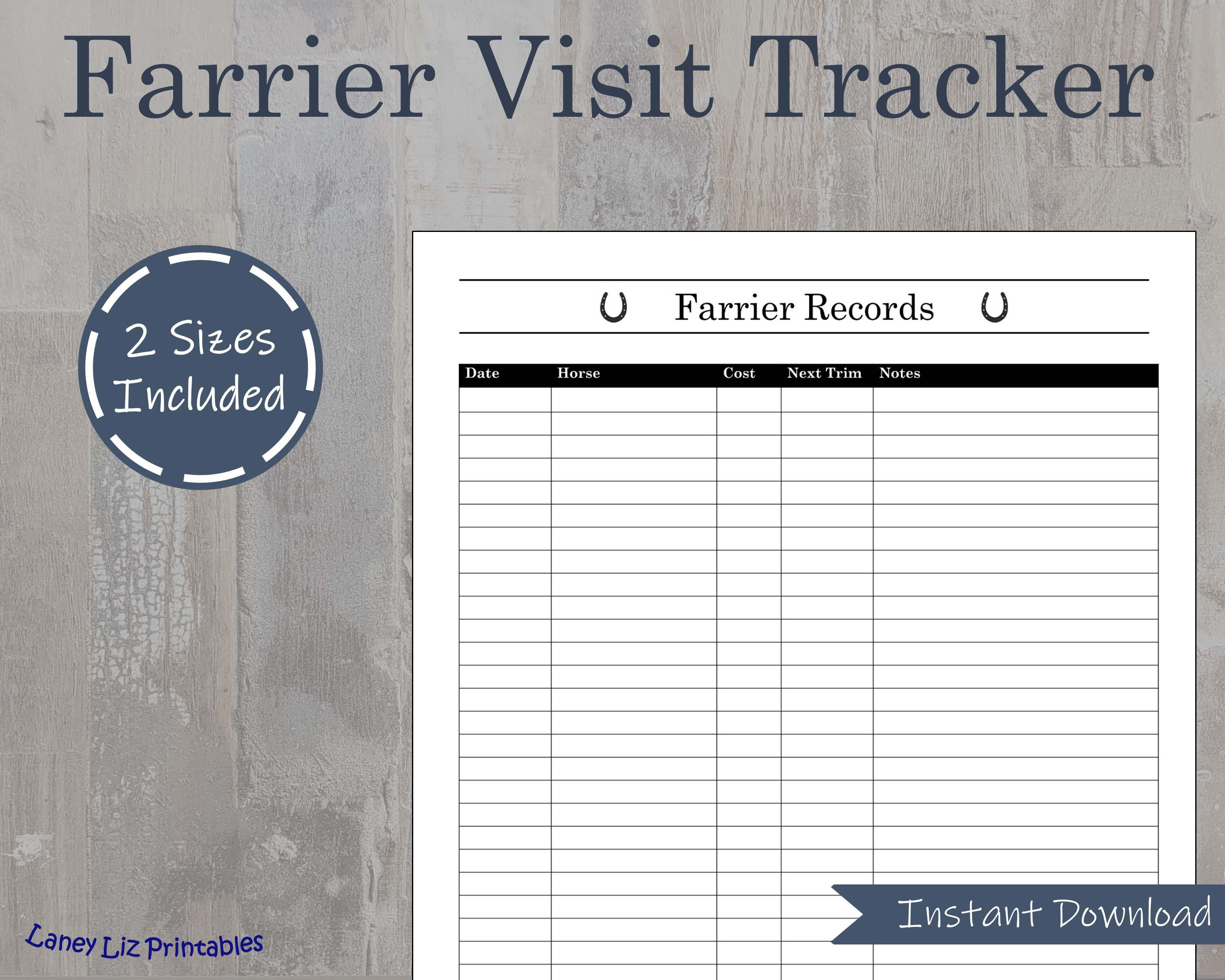 Farrier Visit Printable Tracker, Horse Shoeing Log, Equine PDF ...