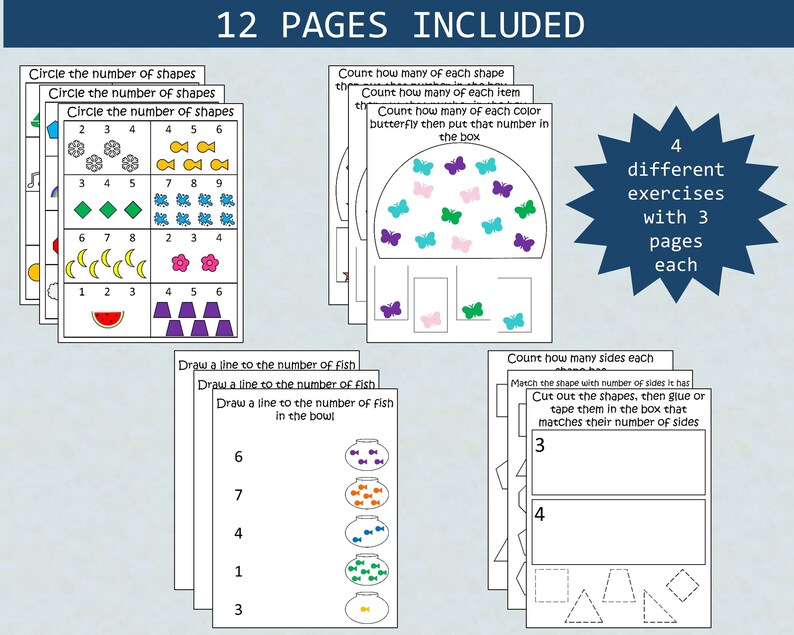 Pre-k Worksheet - Numbers and Counting | How Many | Count the Sides ...