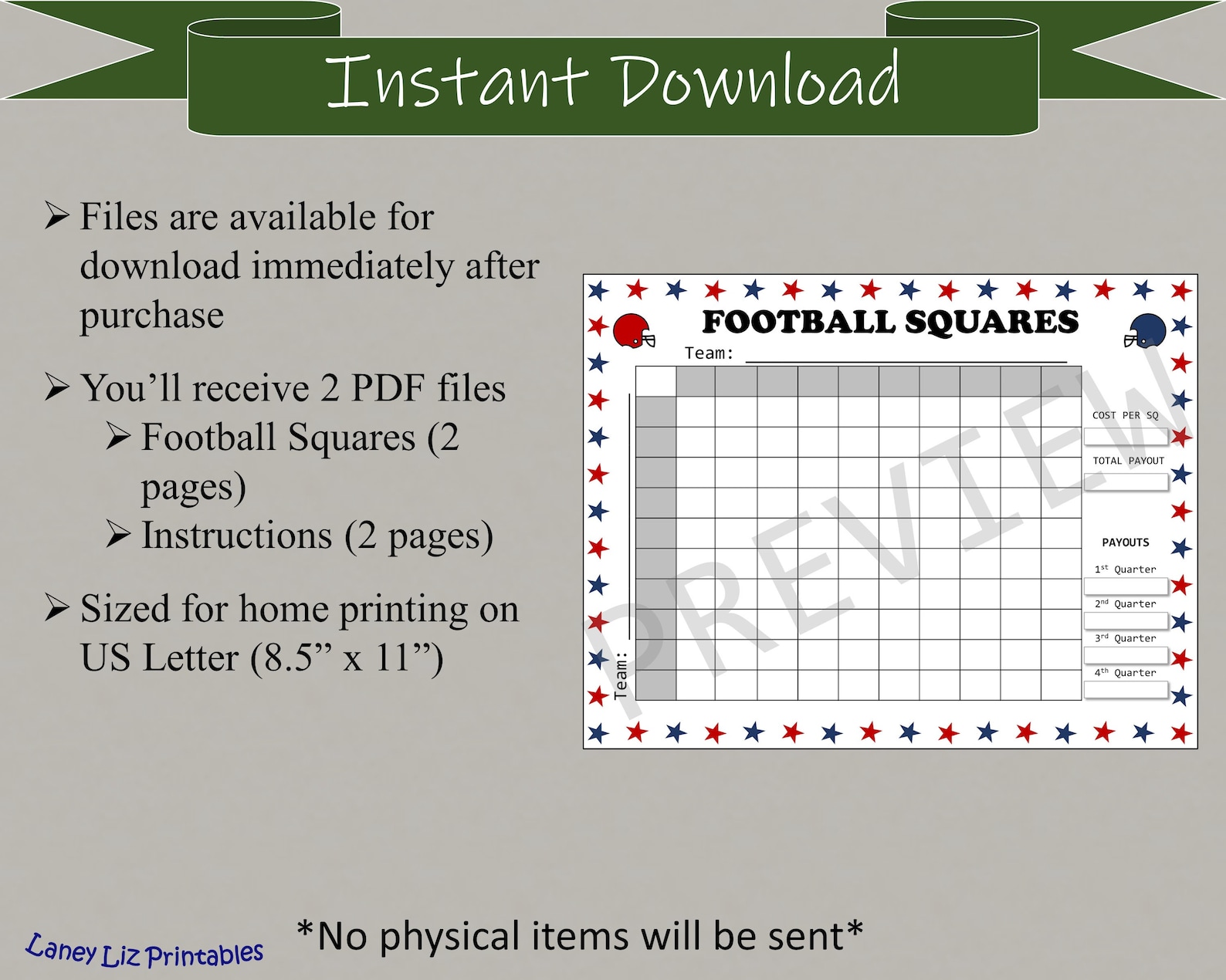 Football Squares Printable Grid, Sports Pool, NFL Grid, Big Game Party ...