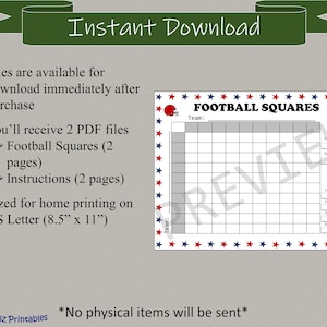 Football Squares Printable Grid, Sports Pool, NFL Grid, Big Game Party ...