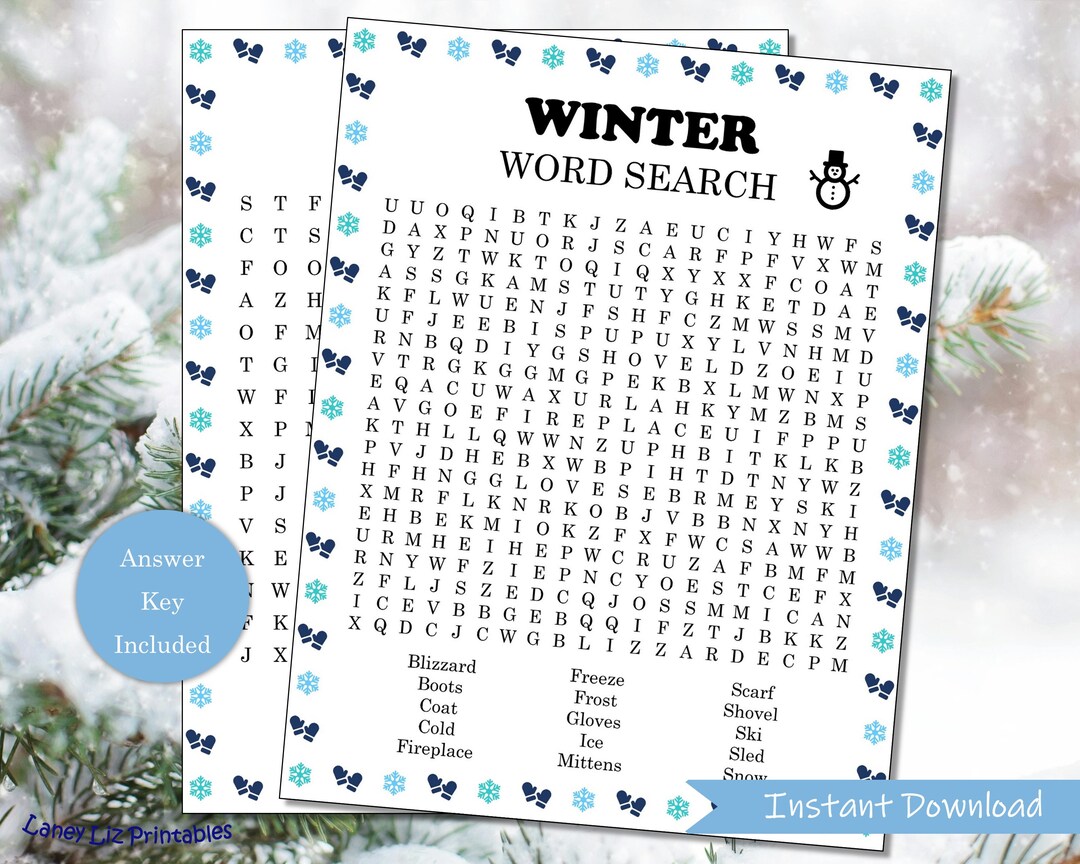 Winter Word Search Printable Snowy Word Puzzle - Etsy