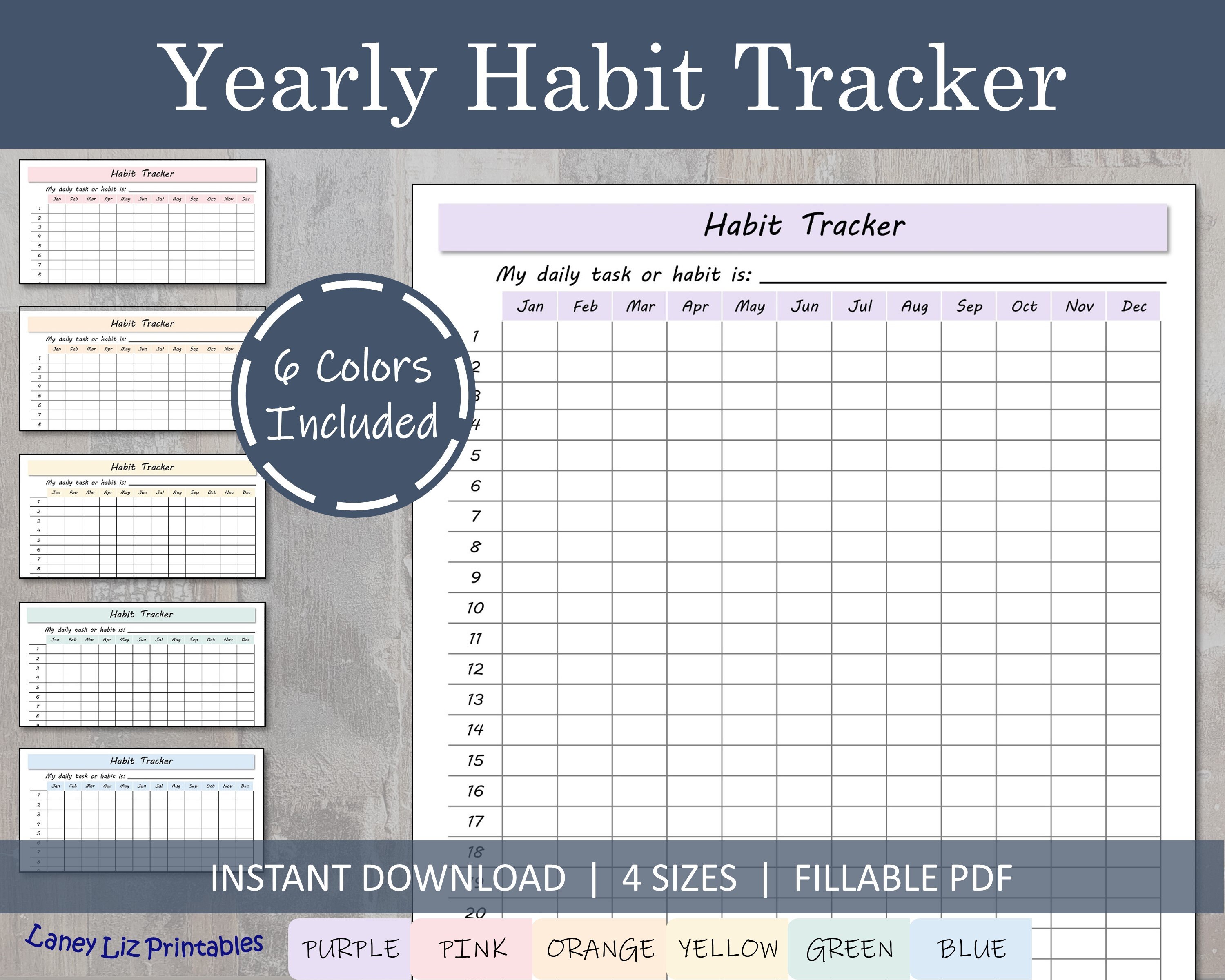 Yearly Habit Tracker Printable Full Year Routine Checklist Annual Goal ...