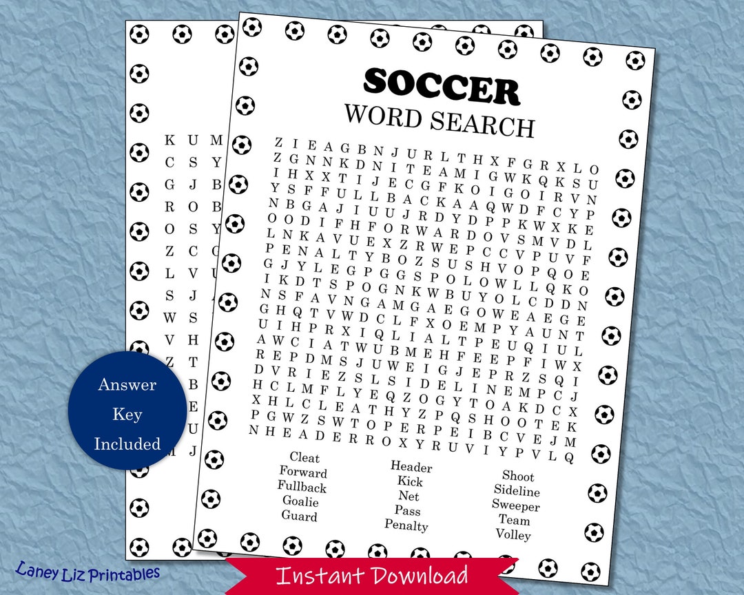 Soccer Word Search Printable, Sports Word Puzzle - Etsy