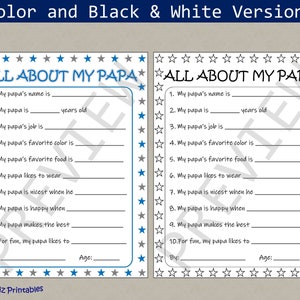 All About My Papa Printable Father's Day Questionnaire Father's Day ...