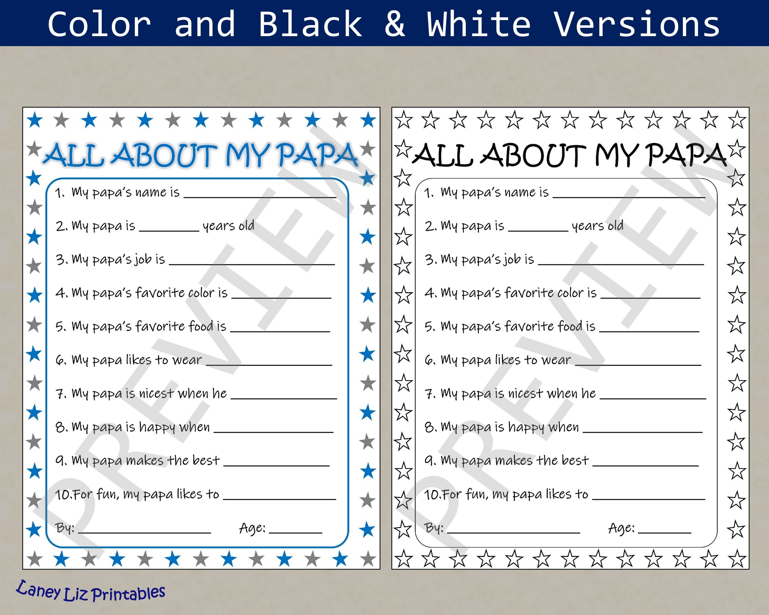 All About My Papa Printable Father's Day Questionnaire Father's Day ...