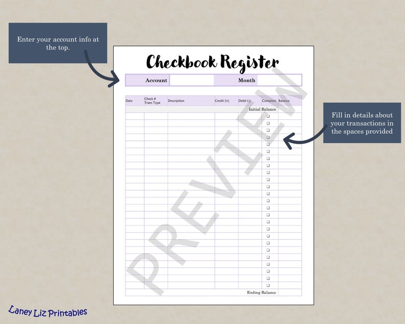 Checkbook Register Printable Template, Spending Tracker Worksheet - Etsy