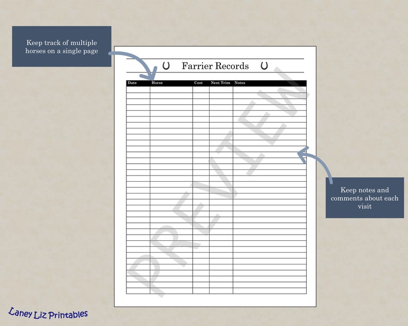 Farrier Visit Printable Tracker, Horse Shoeing Log, Equine PDF ...