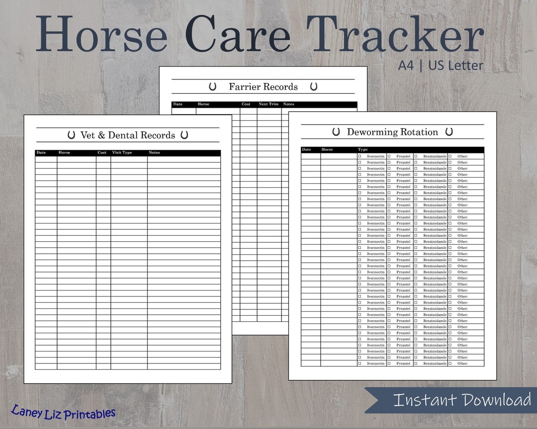 Horse Healthcare Tracker Printable Bundle, Equine Health Log, Farrier ...