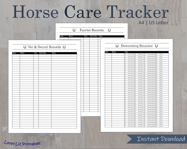 Horse Healthcare Tracker Printable Bundle, Equine Health Log, Farrier ...