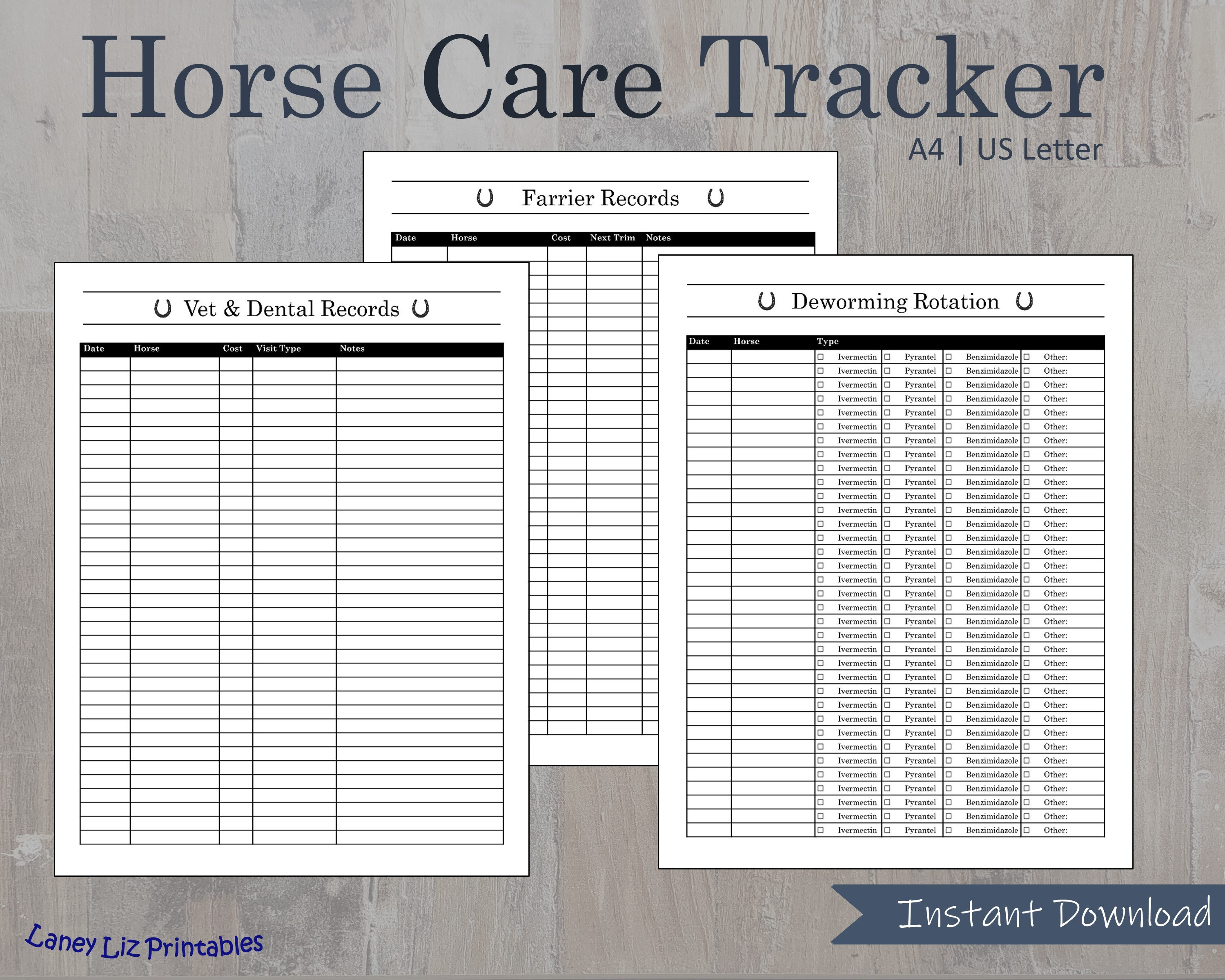 Horse Healthcare Tracker Printable Bundle, Equine Health Log, Farrier ...