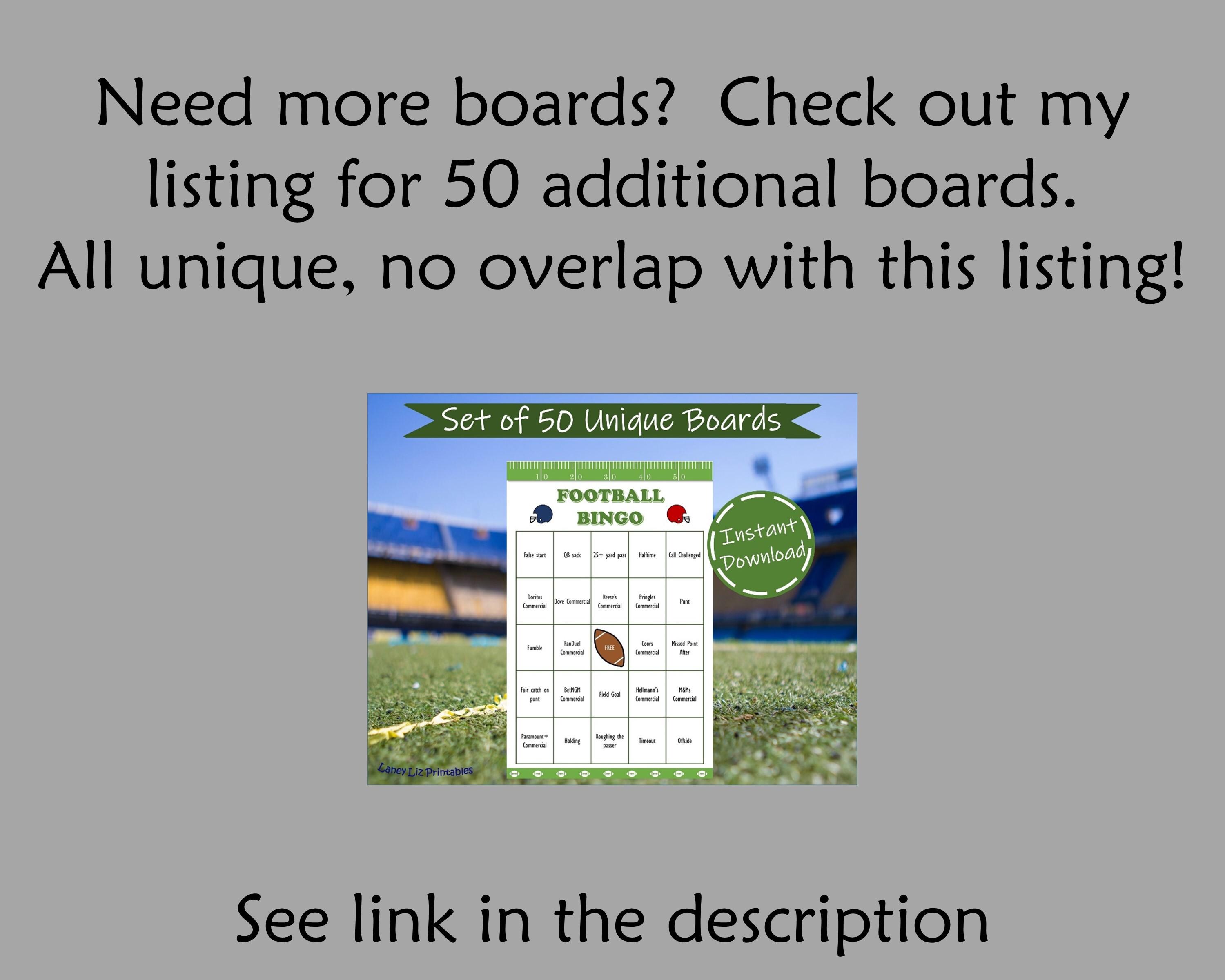 Football Bingo Cards Printable | 2025 Football Commercial Game | Big ...