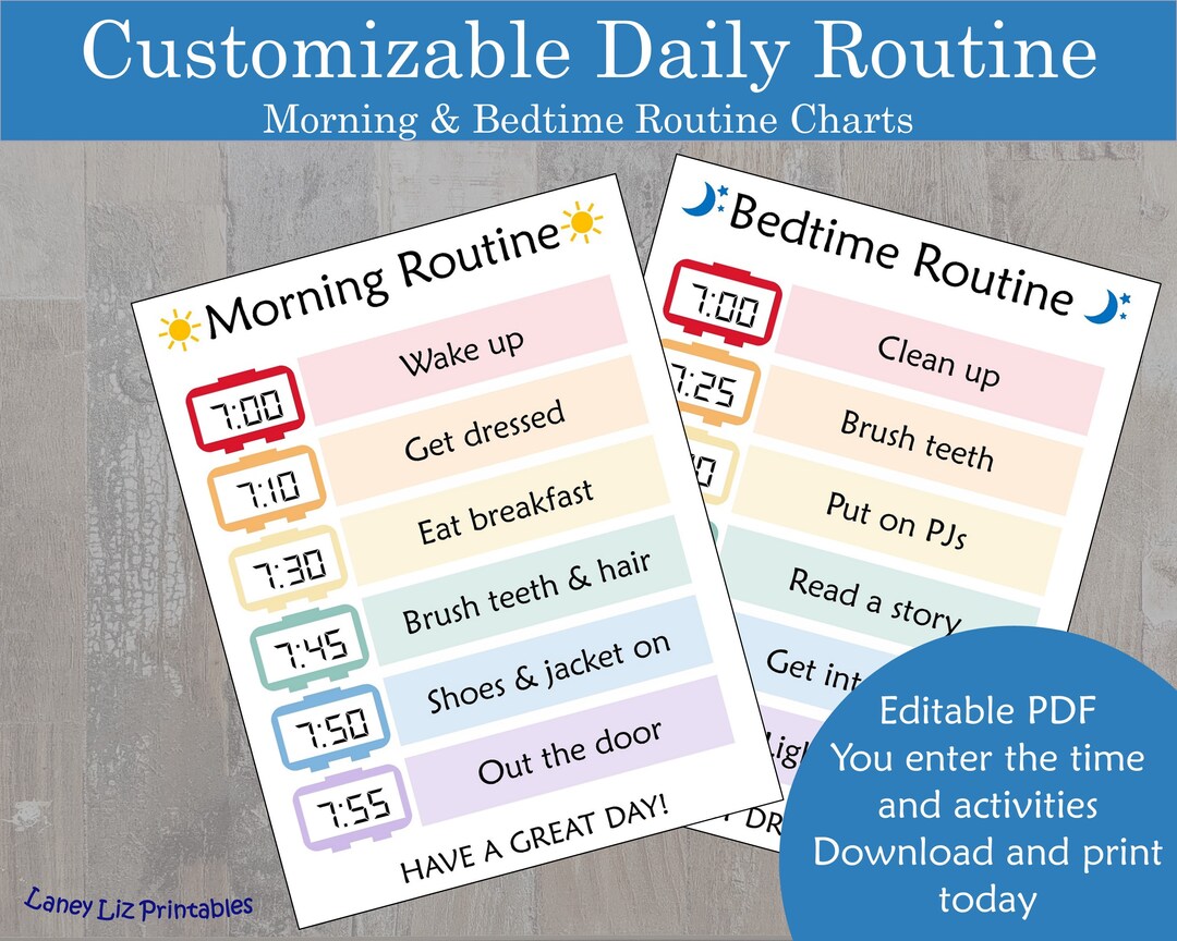 Morning and Bedtime Chart Routine Printable | Get Out the Door Schedule ...