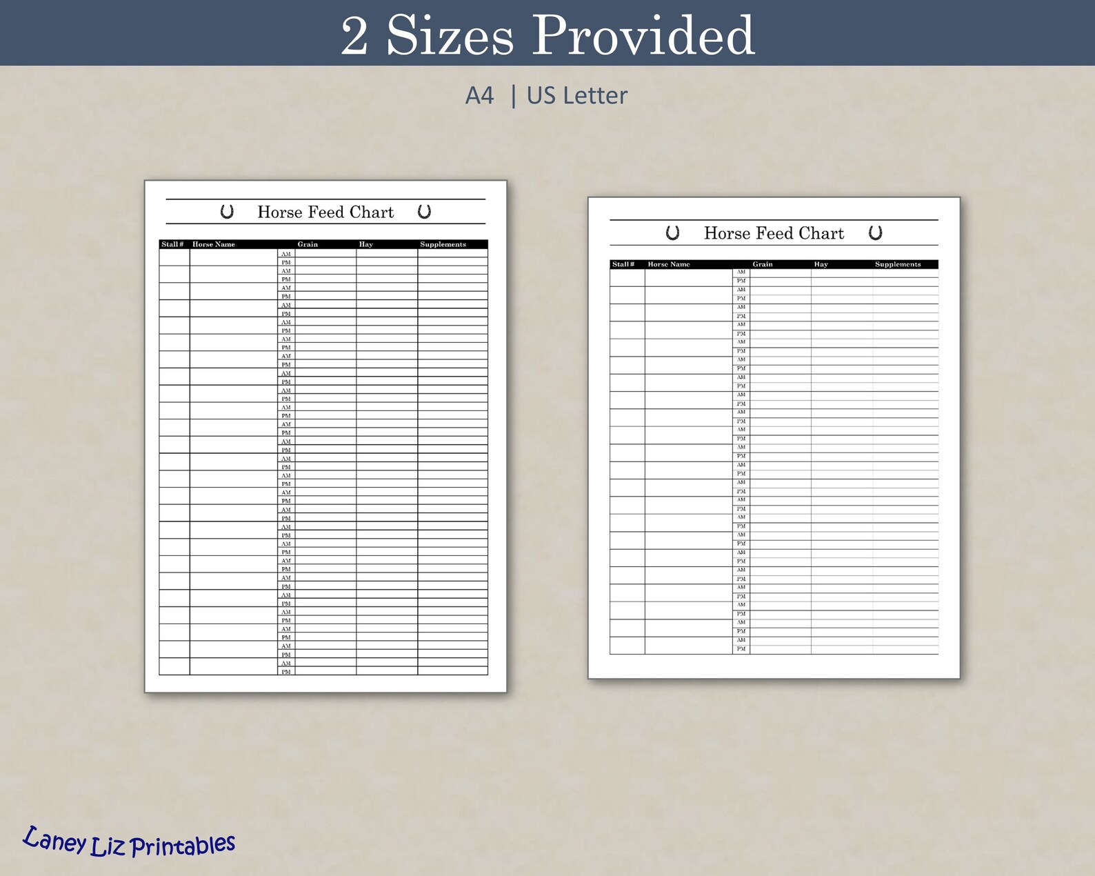 Horse Feed Chart Printable Template, Equine Feeding Schedule, Barn ...