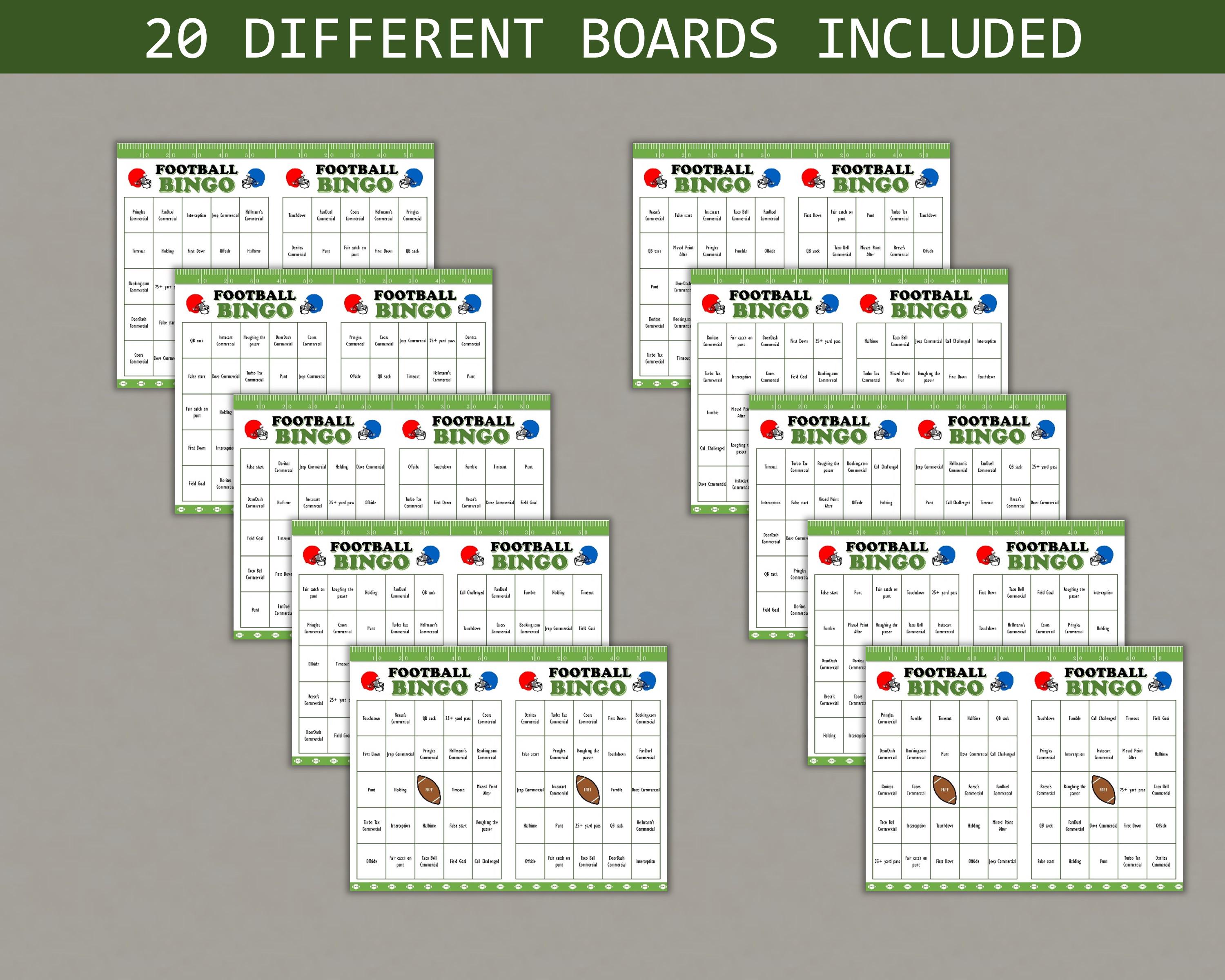 Football Bingo Cards Printable | 2025 Football Commercial Game | Big ...