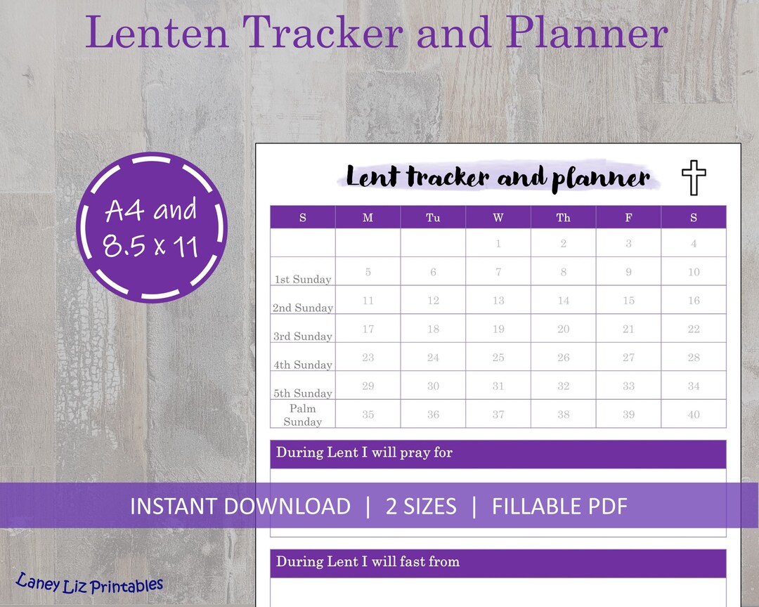 Lent Planner and Tracker Printable| Lenten Worksheet Fillable PDF| 40 ...