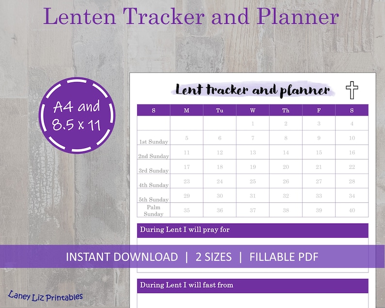 Lent Planner and Tracker Printable| Lenten Worksheet Fillable PDF| 40 ...